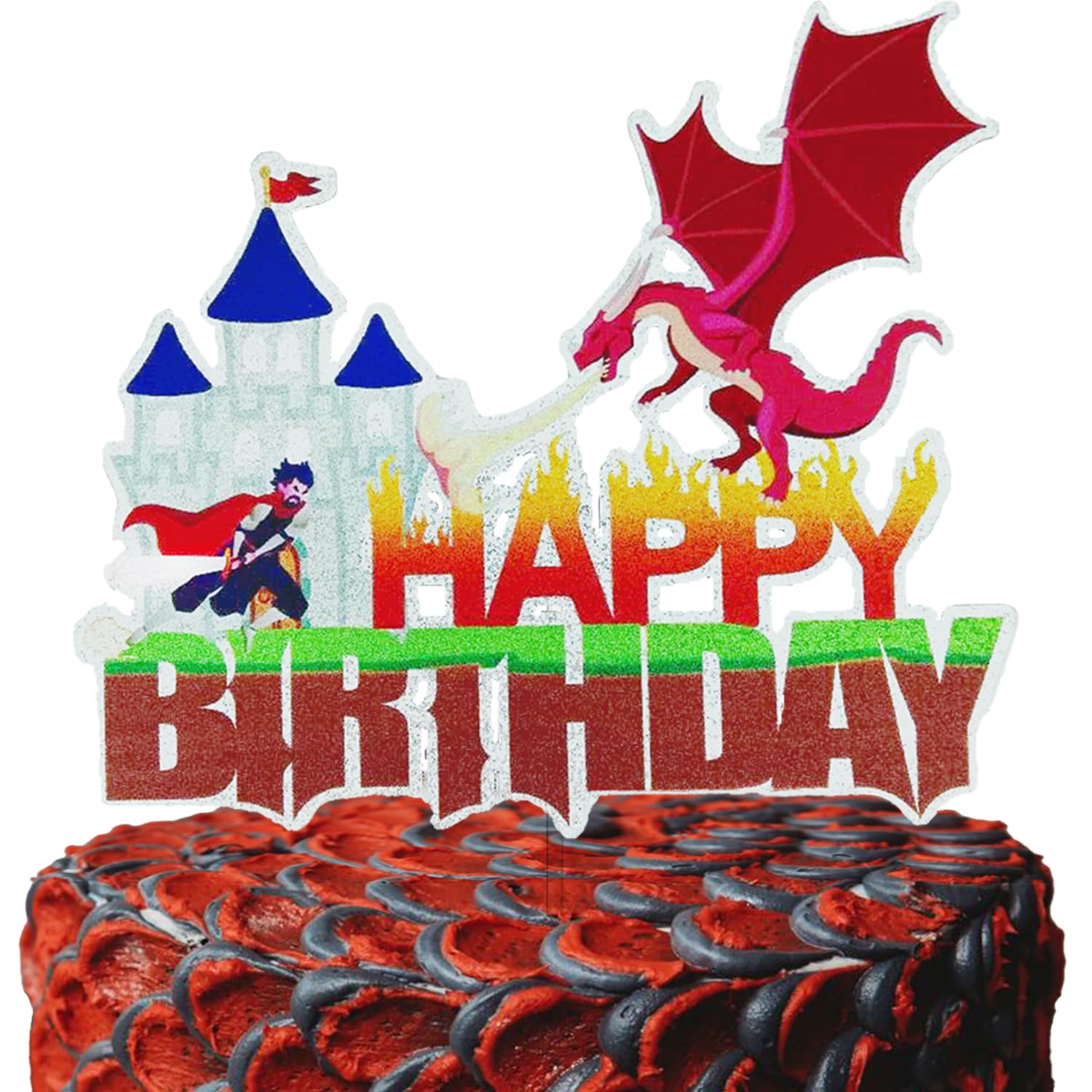 Amazon.com: Dragon Cake Topper, Fire-breathing Dragon Knight Birthday ...