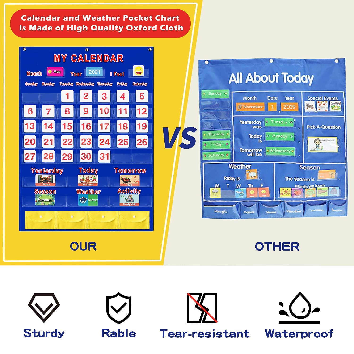 Buy Calendar and Weather Pocket Chart Set of 158, Large 35” x 27.5 ...