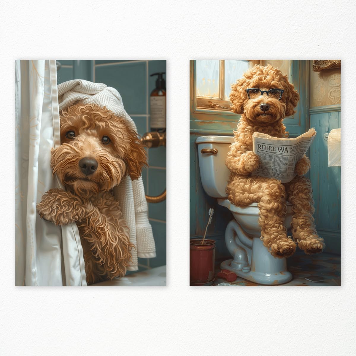 Amazon.com: Set of 2 Funny Bathroom Canvas Wall Art, Cute Dog ...