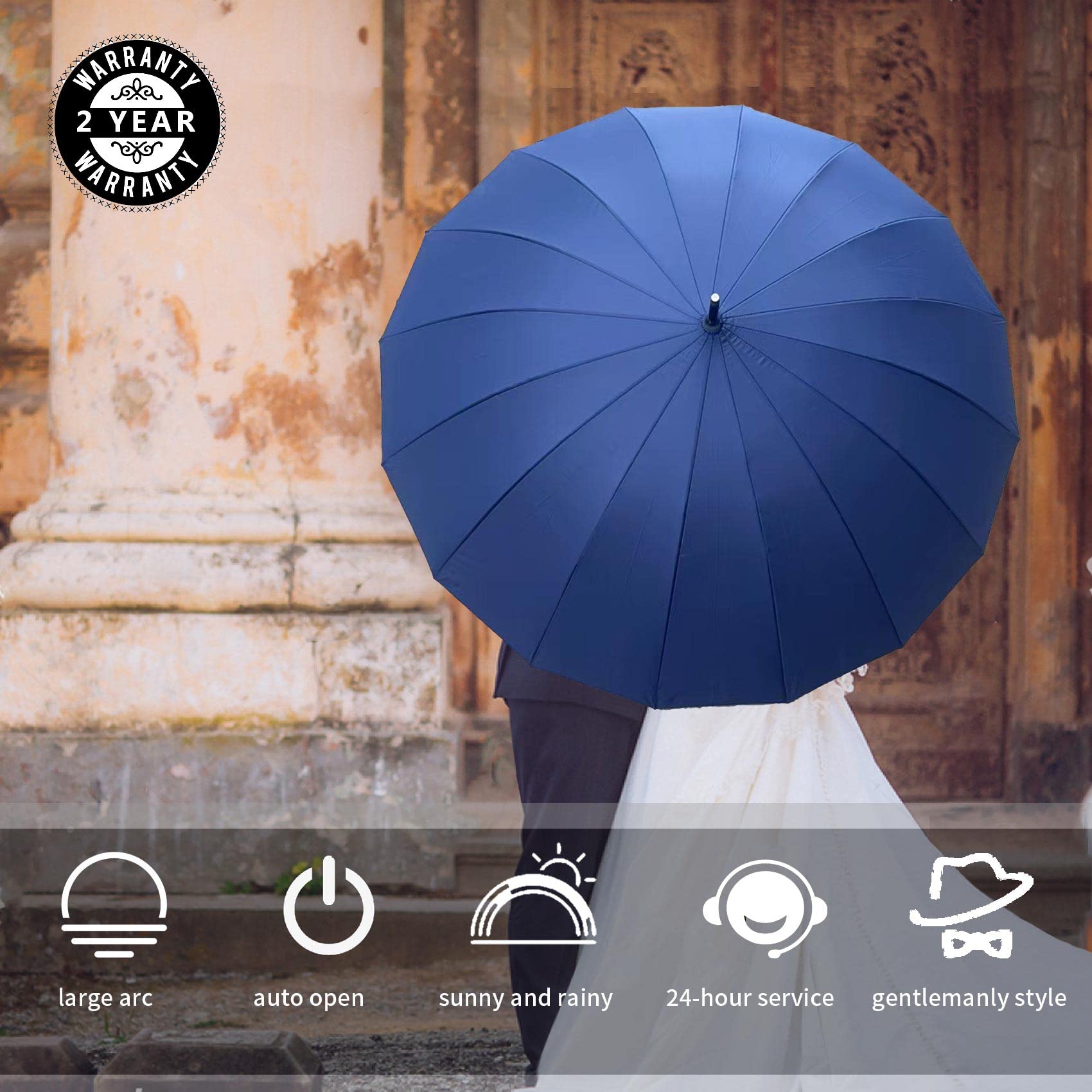 MRTLLOA 52 Inch Windproof Large Umbrellas for Rain, 16 Ribs, J Wooden ...