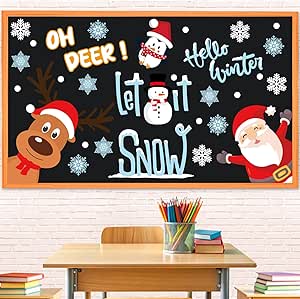 Amazon.com: LANLISA Large Christmas Bulletin Board Decoration Set Classroom Decoration Santa ...