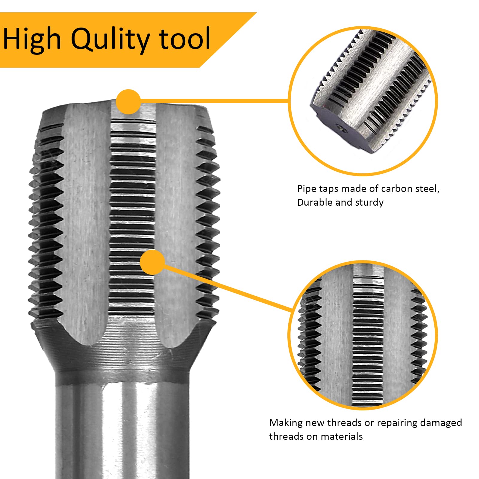 Snapklik.com : NPT Pipe Tap Set Of 5, 1/8", 1/4", 3/8", 1/2", 3/4" NPT ...