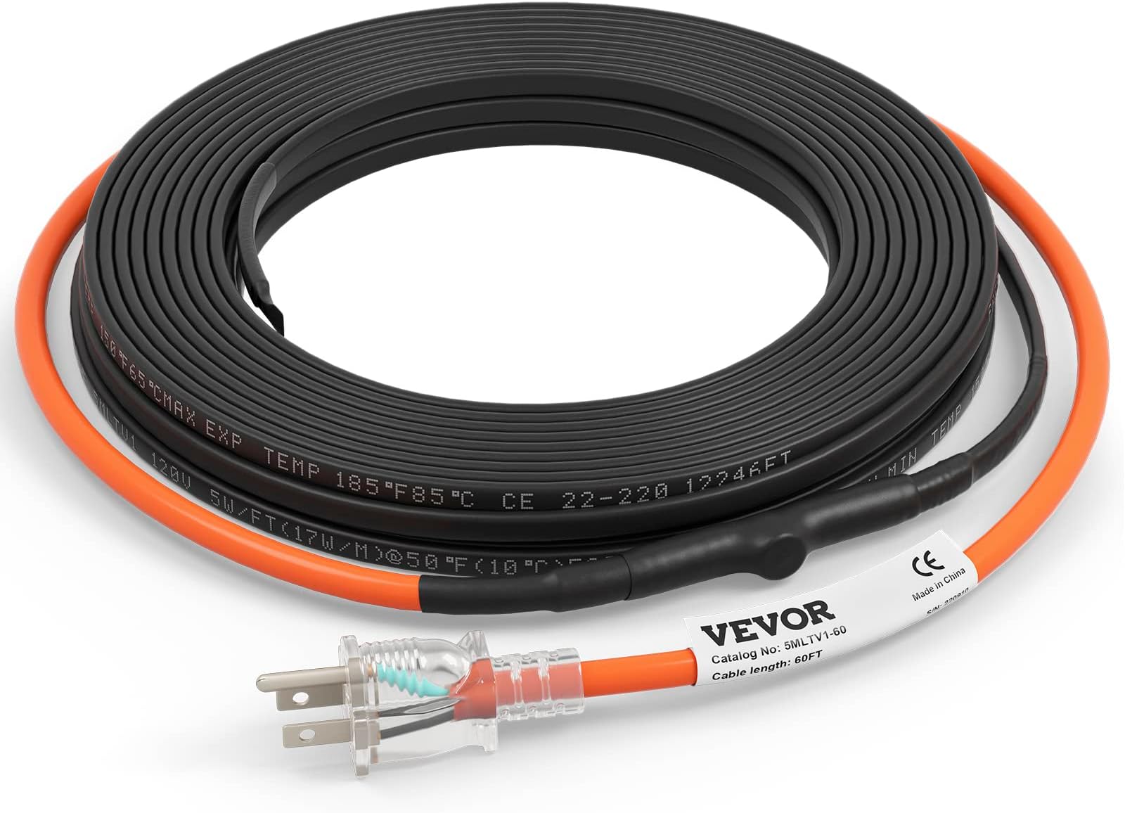 VEVOR Self-Regulating Pipe Heating Cable, 120-feet 5W/ft Heat Tape for ...