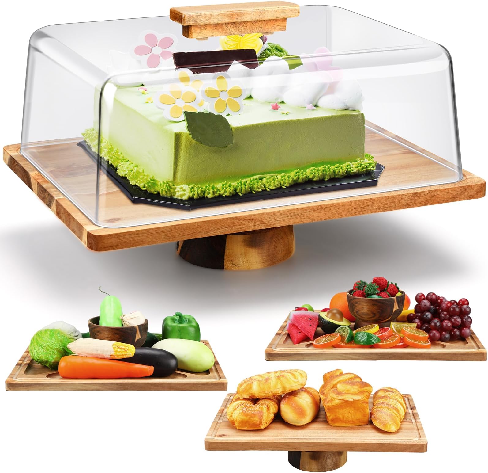 Amazon.com: NWK 3-in-1 Wood Cake Stand with Dome Rectangular 15.5 * 12 ...