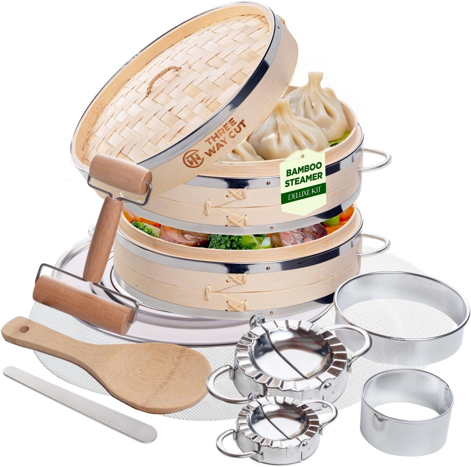 Amazon.com: 2-tier 12" Bamboo Steamer with Reinforcement & Handle ...
