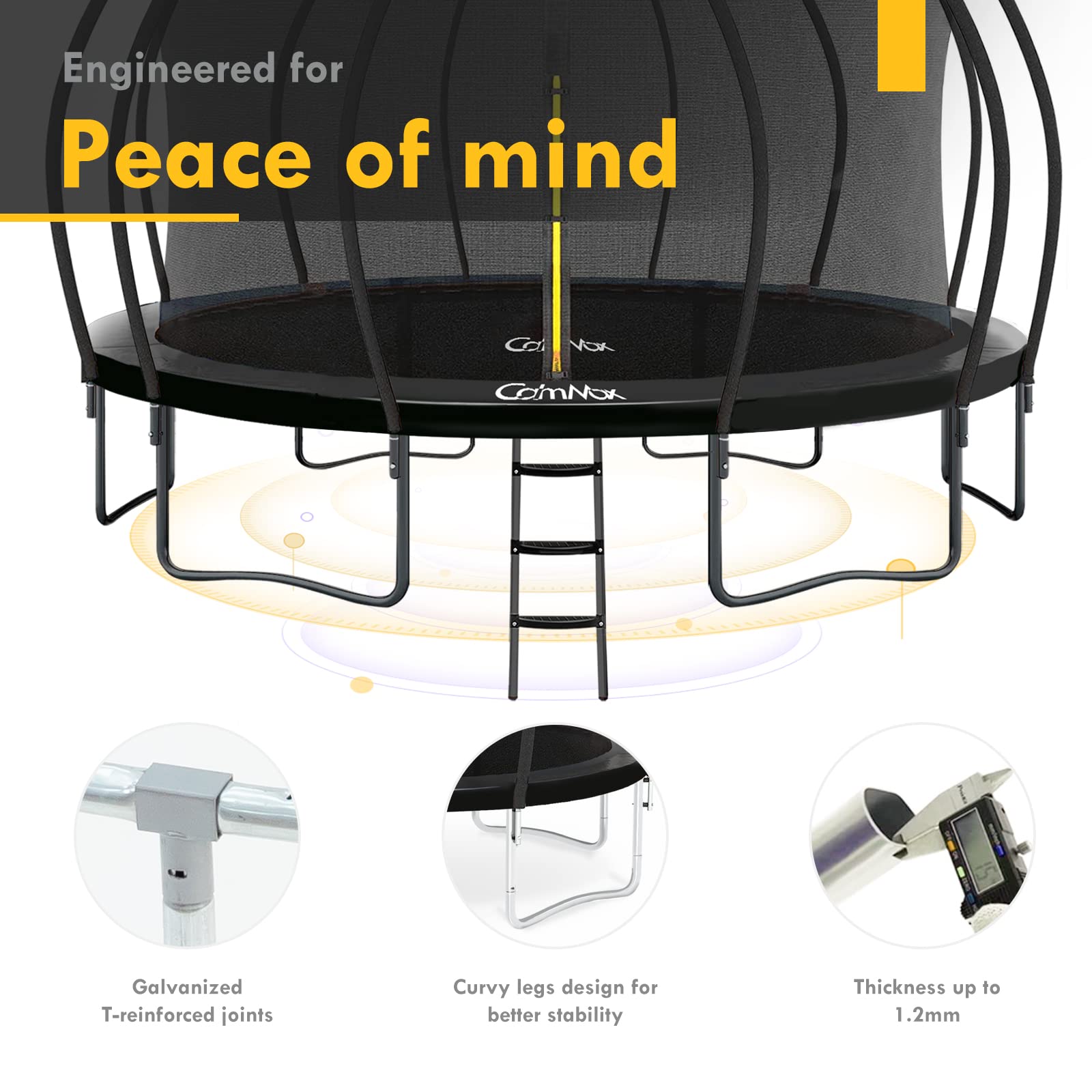 CalmMax 16FT Trampoline with Enclosure Curved Poles Reinforced Type ...