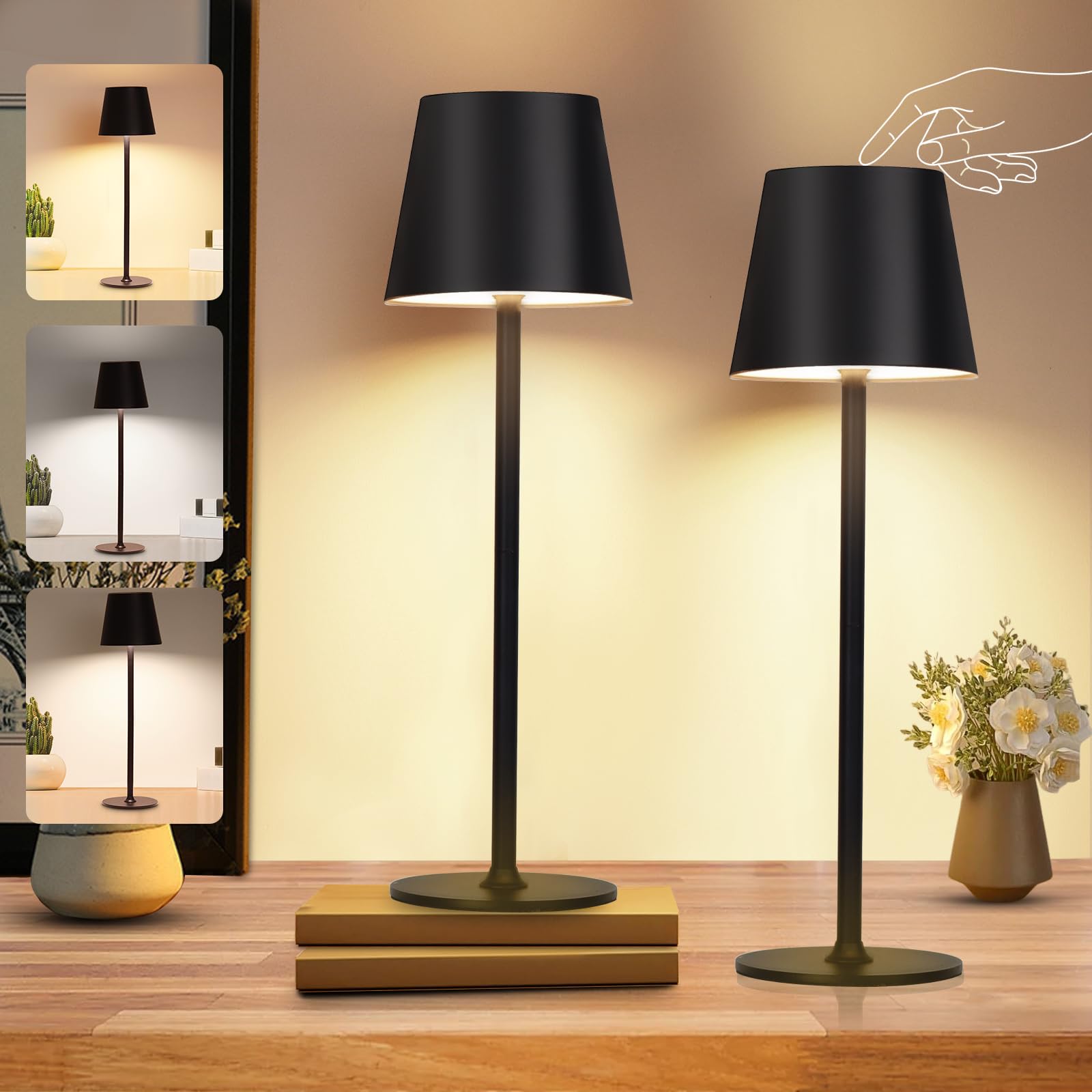 2Pack Cordless Table Lamps,Touch Bedside Table Lamp 5200mAh ...