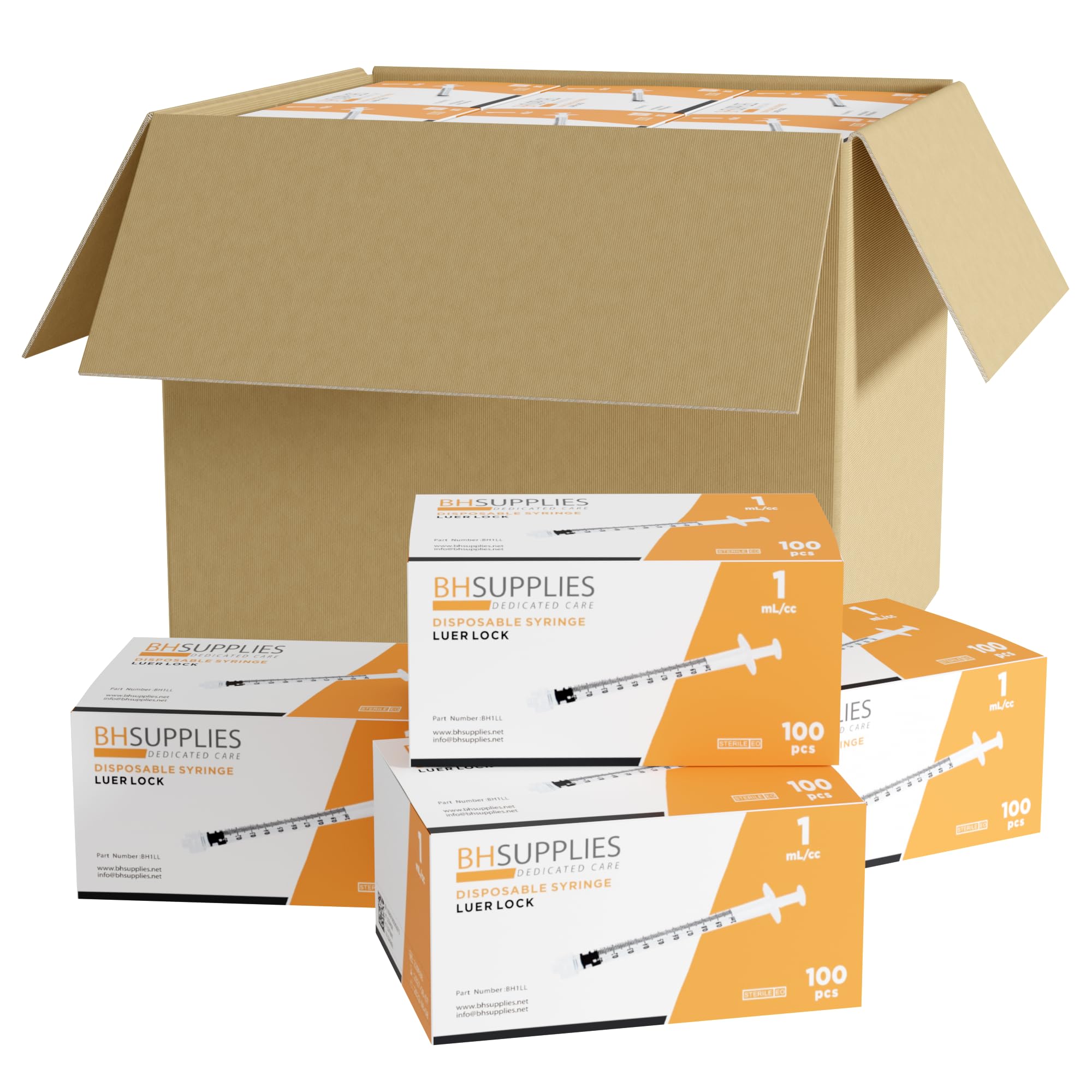 Snapklik.com : Bulk Case: BH Supplies 1mL Sterile Luer Lock Syringe ...