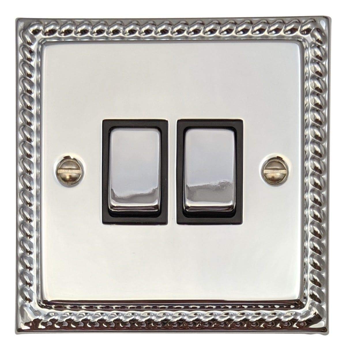 Georgian Polished Chrome Light Switch (2 Gang/Black Insert/Chrome ...