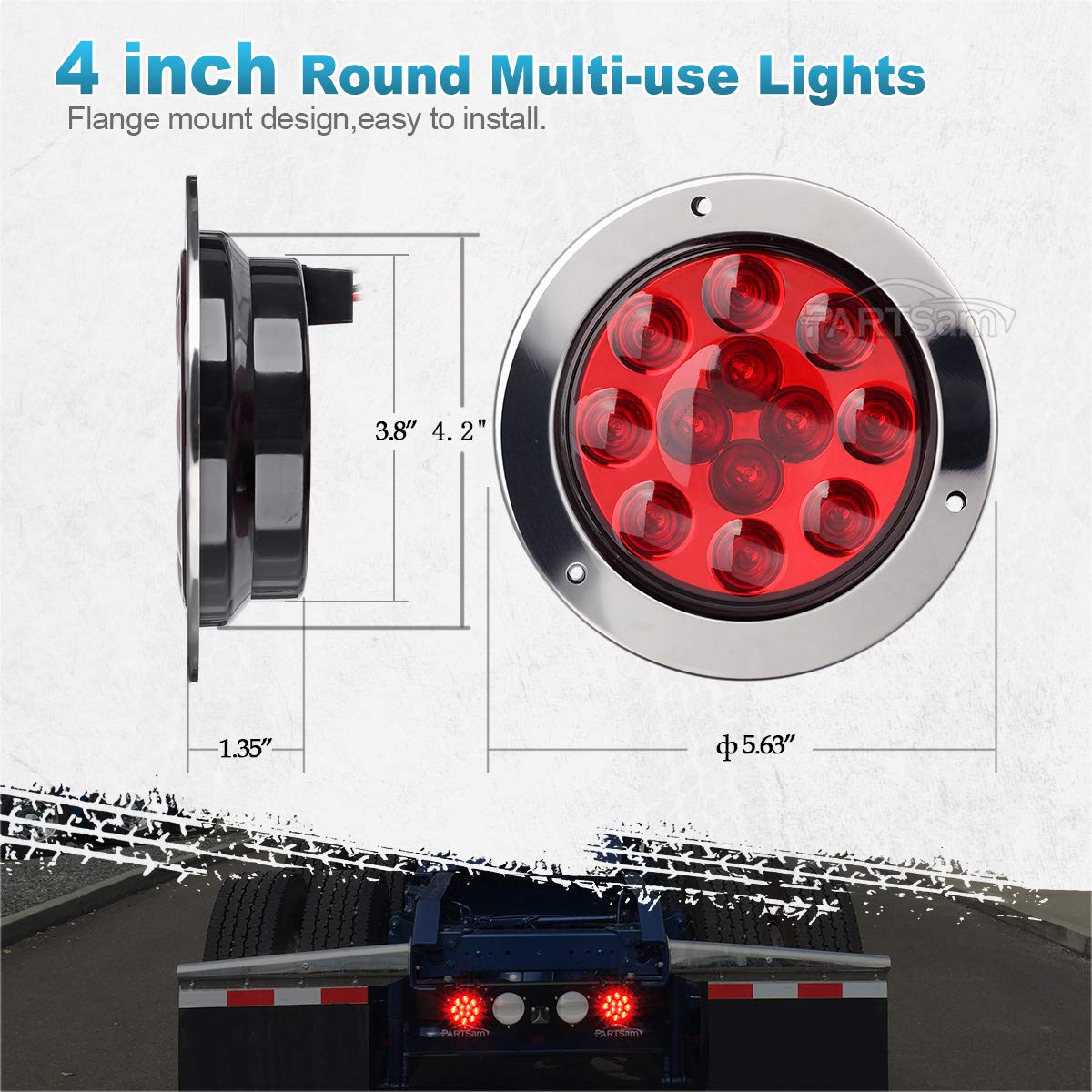 Partsam 2PCS 12 LED Red 12V 4" Round Stop Turn Brake Tail Lights w ...