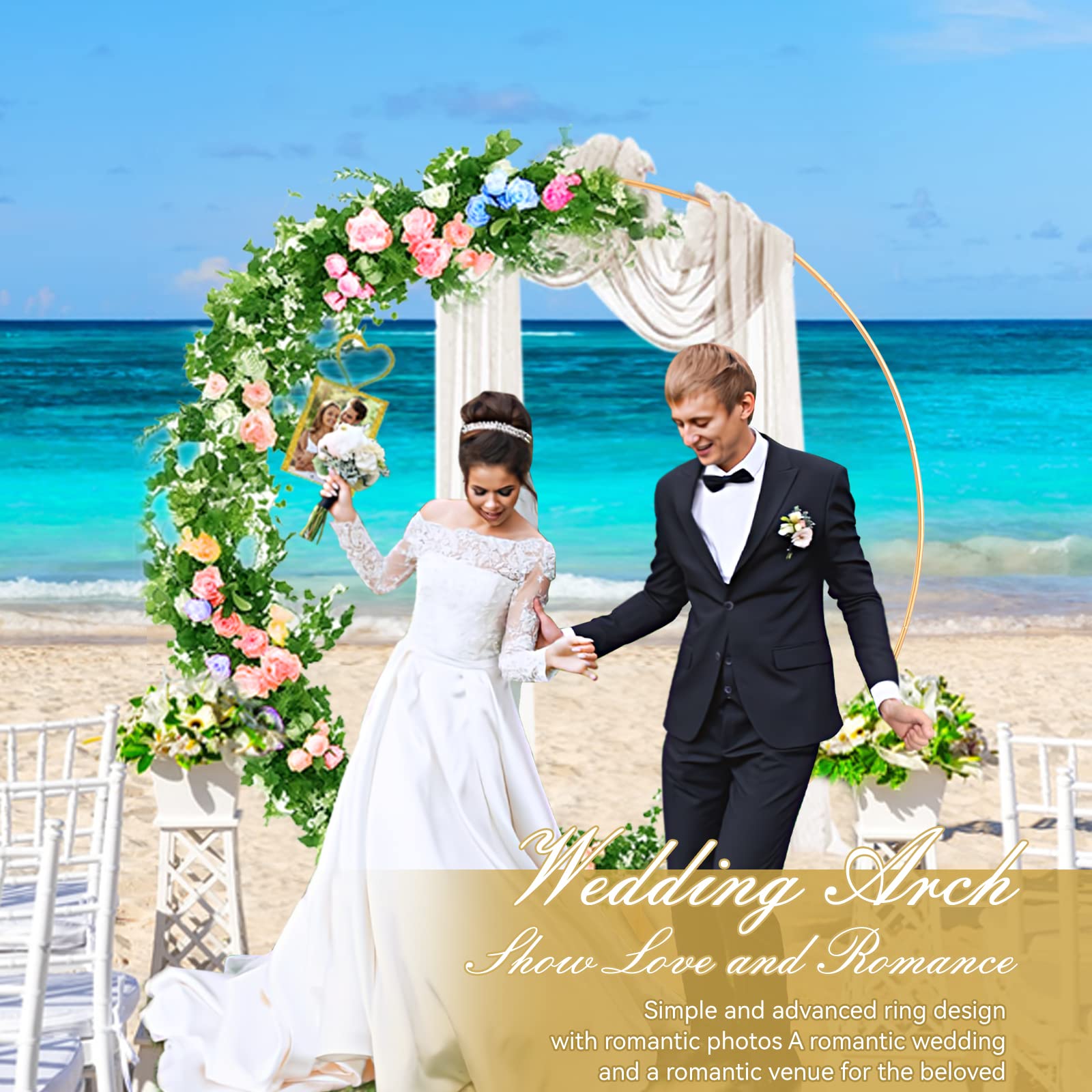 LANTHIUM Wedding Arch 6.6ft Circle Backdrop Stand with Love Balloon ...