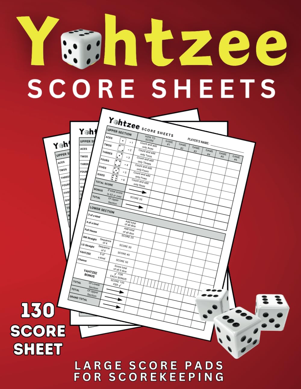Amazon | Yahtzee Score Sheets: Large Print Yahtzee Score Pads for ...