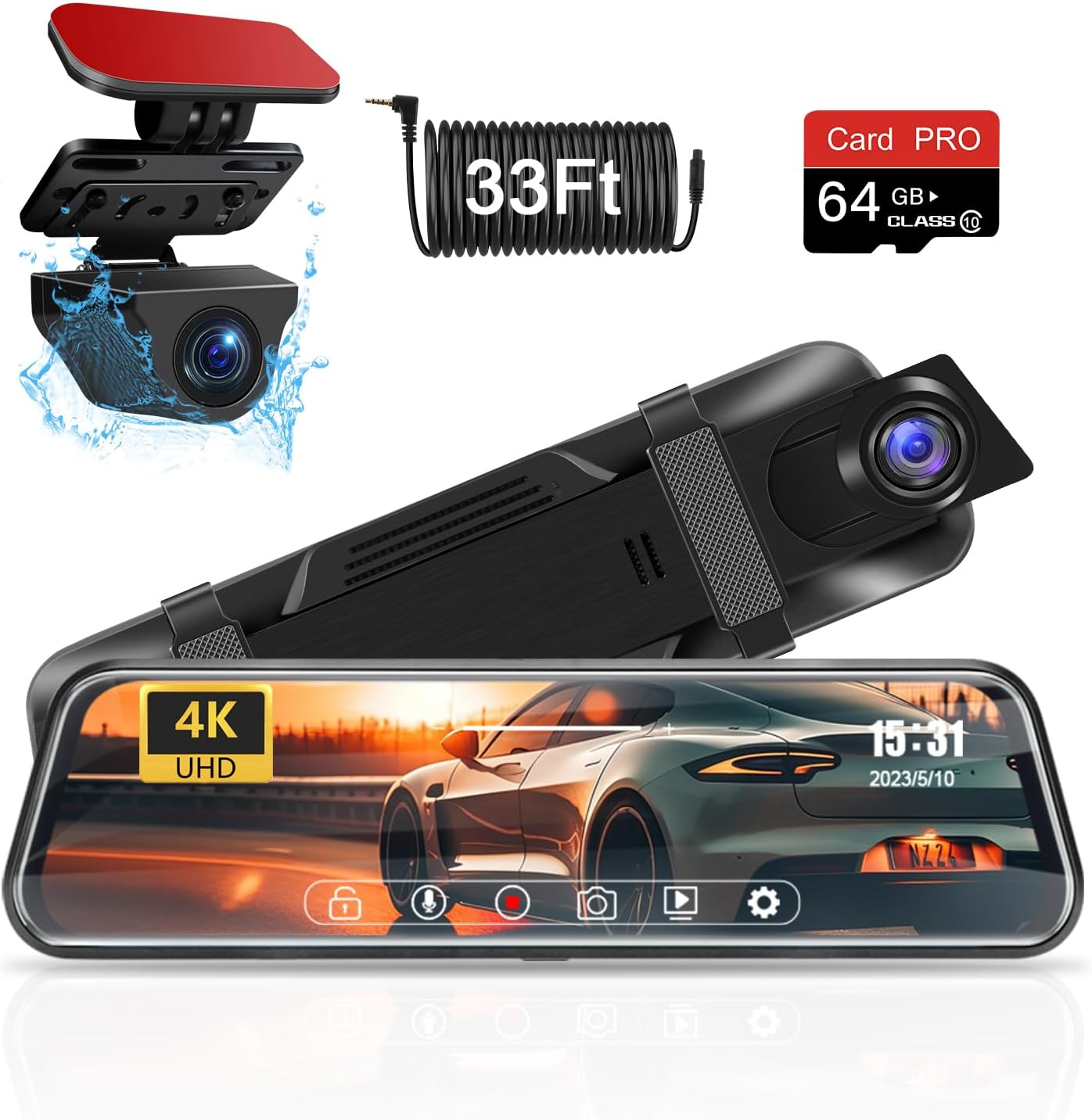 Amazon.com: 10" Mirror Rear View Mirror Camera, Udatuhao 4K FHD Mirror ...