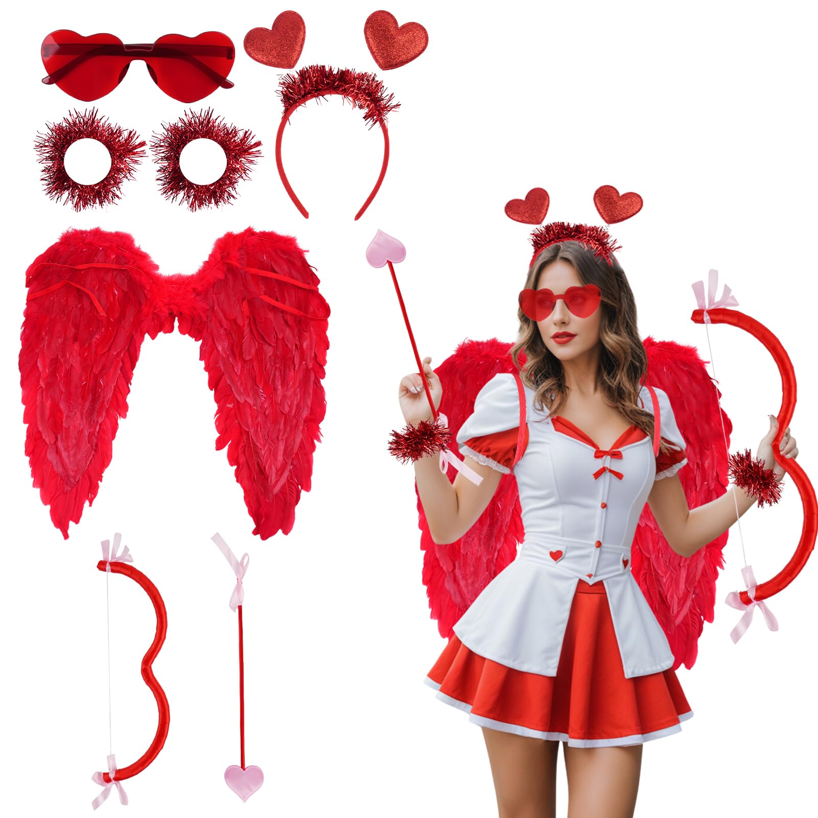Amazon.com: 7 Pcs Valentine's Day Cupid Costume Set Princess Angel ...