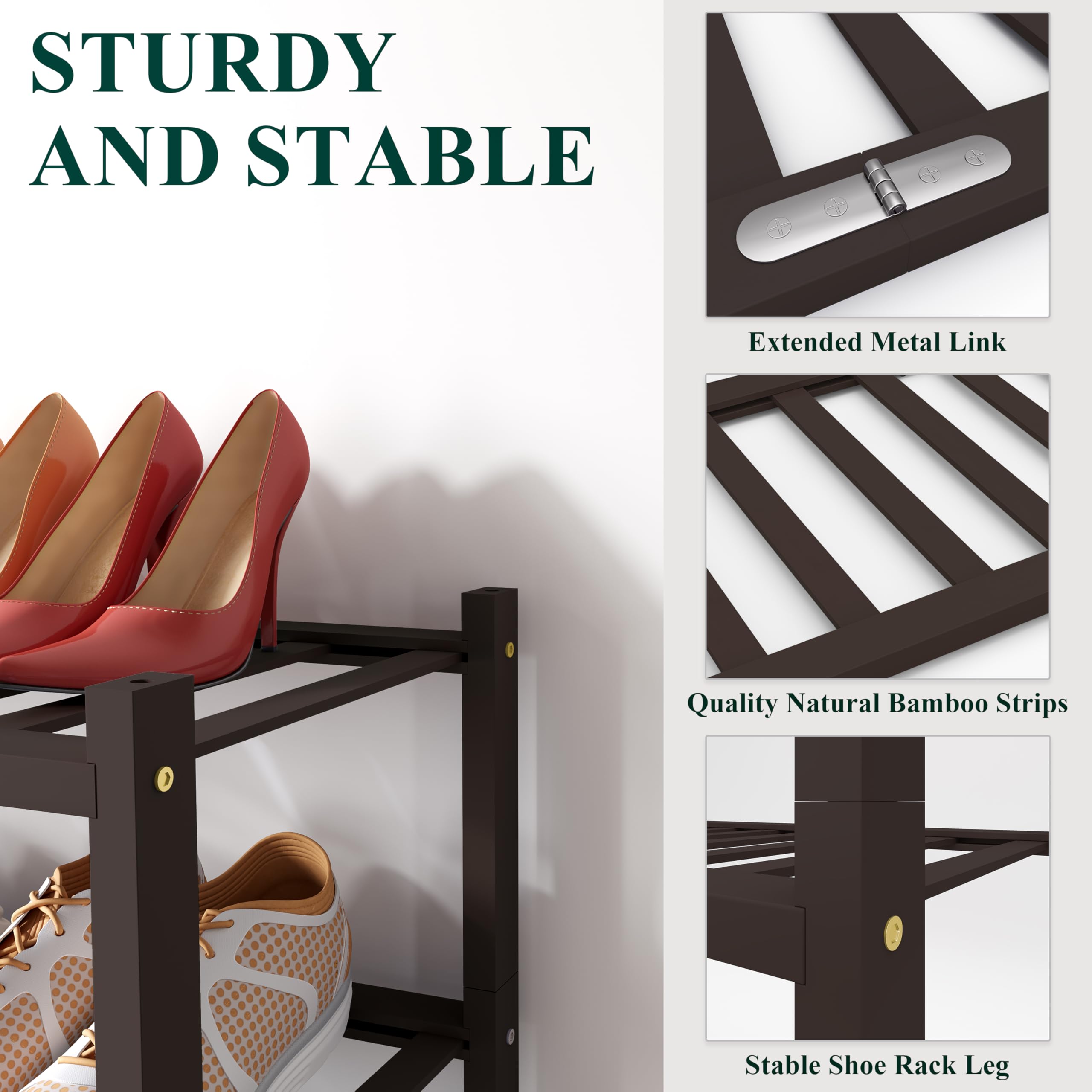 Snapklik.com : Shoe Rack, 2 Tier Bamboo Shoe Organizer, Stackable Free ...