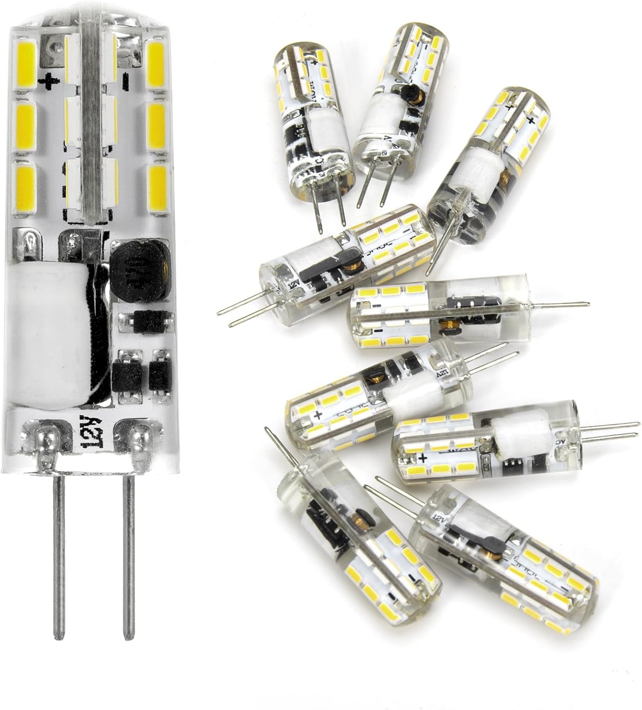 SCHERARX 10 Pcs G4 LED Bulbs, Daylight White 6000K Landscape Bulbs, 1.5W AC/DC 12V JC Bi-Pin ...