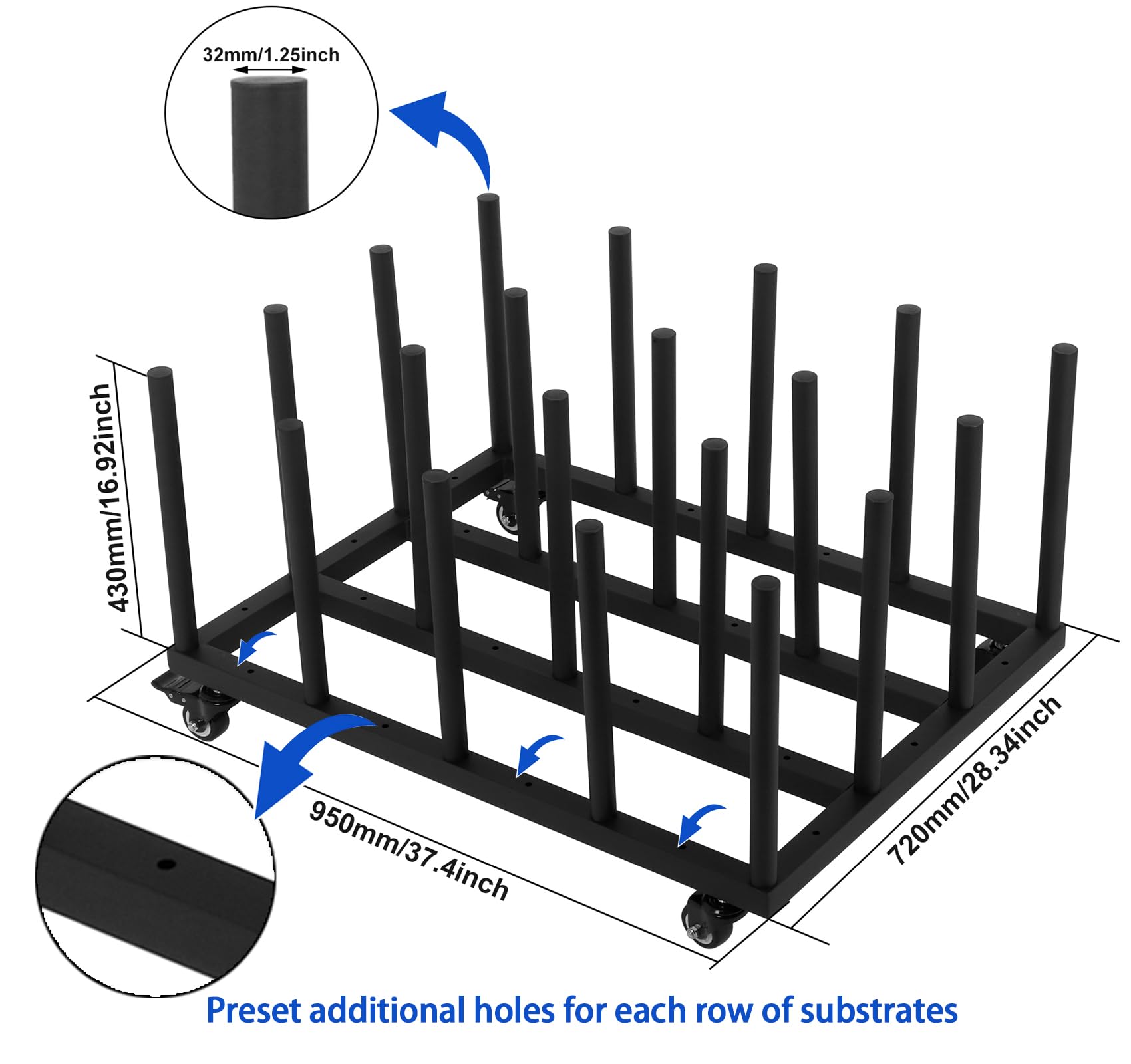 Heavy Duty Vinyl Cart Mobile Rack 20 Roll Vinyl Rolling Floor Rack 2 ...