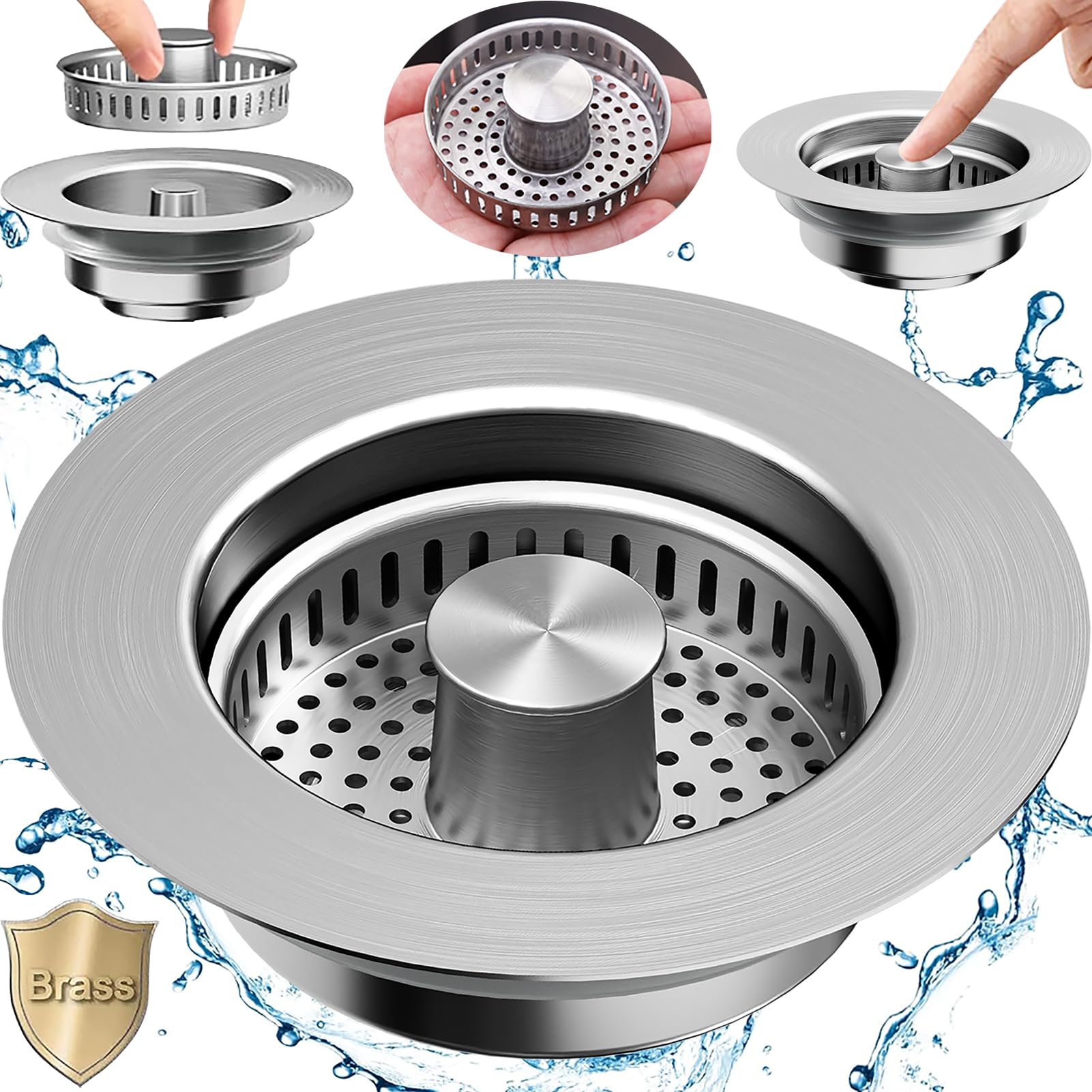 3 in 1 Kitchen Sink Drain Strainer & Stopper, Stainless Steel Wrap ...