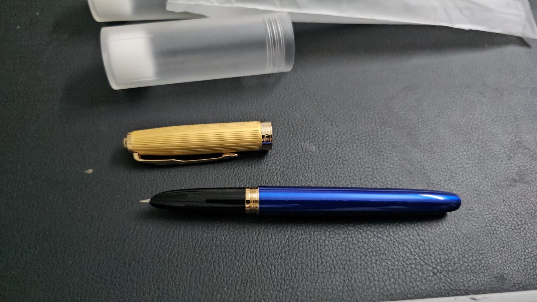 GOLD LEAF Jinhao 85 Extra Fine 0.3mm Nib Blue Fountain Pen With Riffil ...