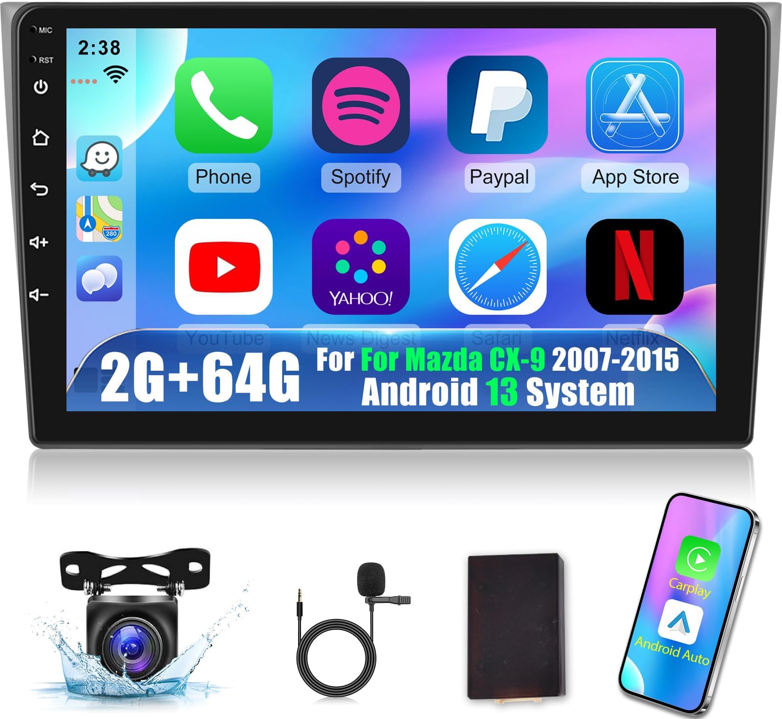 Amazon.com: EKAT [2G+64G] Car Radio for Mazda CX-9 2007-2015, Android 13 Touch Screen Car Play ...