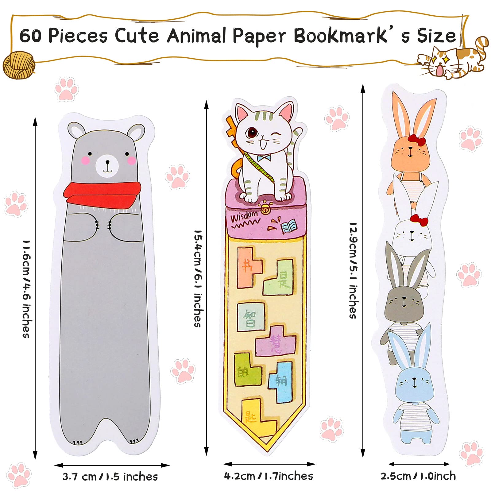 Buy 60 Pieces Cute Animal Paper Bookmarks Cartoon Cat Anime Reading ...