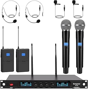 Amazon.com: innopow 4-Channel Wireless Microphone System, Quad UHF Metal Cordless Mic, 2 ...
