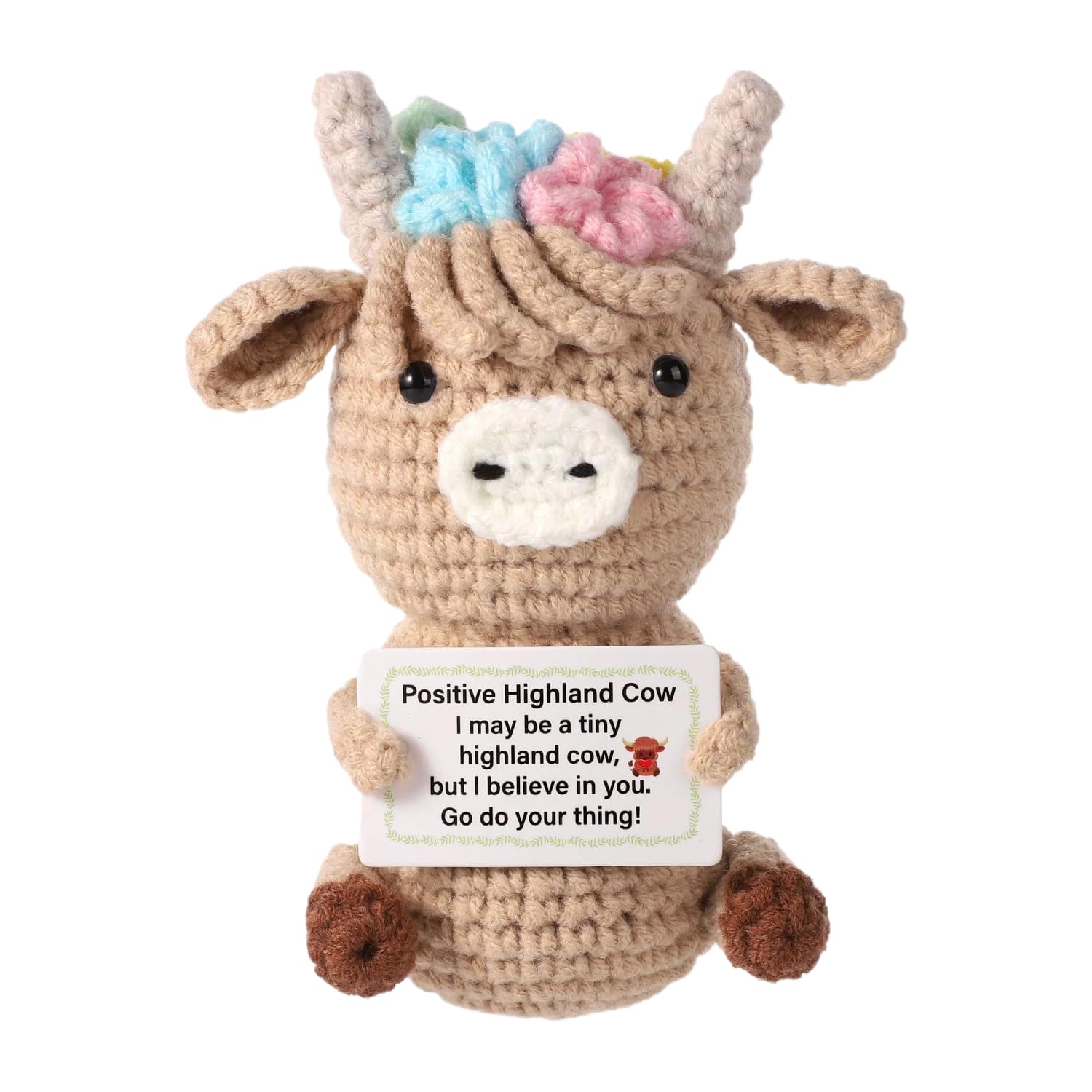 Joalpysm Knitted Highland Cow, Cute Positive Cow Crochet Handmade ...