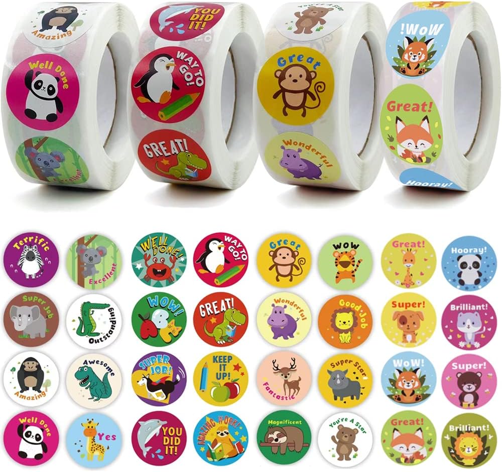 2000pcs Motivational Reward Stickers for Kids, 4 rolls 1 Inch Round ...