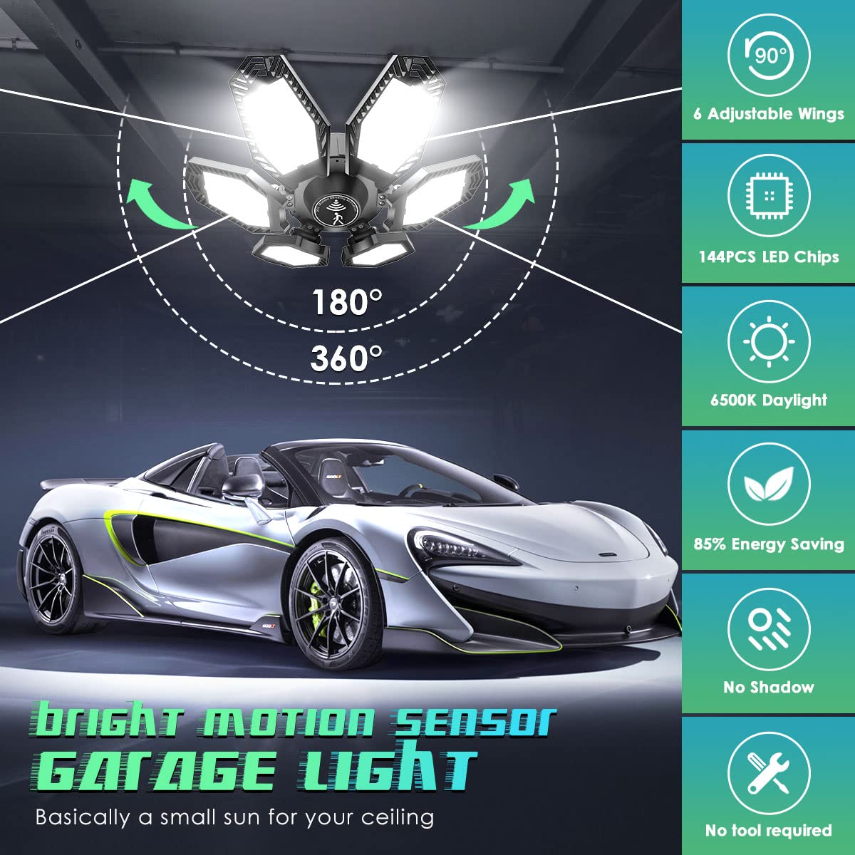 150W Motion Sensor Garage Lights 2 Pack 15000lm Garage Lighting Ultra ...