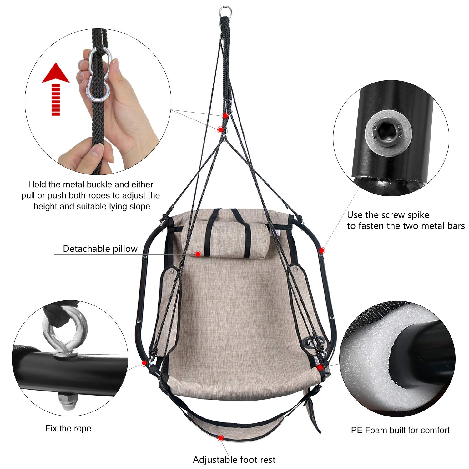 Bathonly Hammock Air Chair with Metal Bar Frame, Sky Hanging Chair with ...