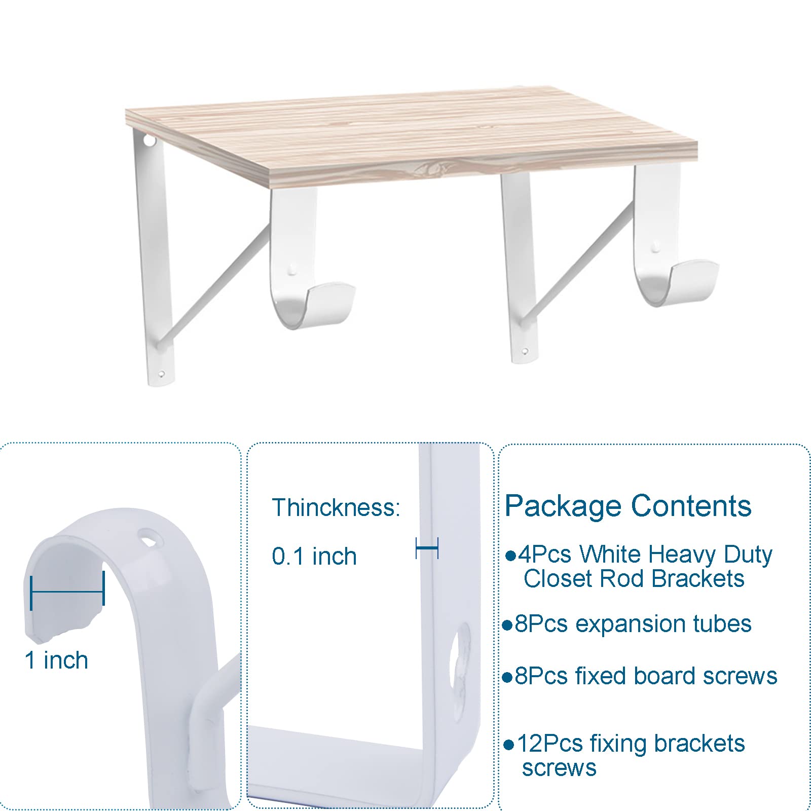 4 Pack Heavy Duty Closet Shelf and Rod Brackets, 10.9 x 12.3 x 1 Inch ...