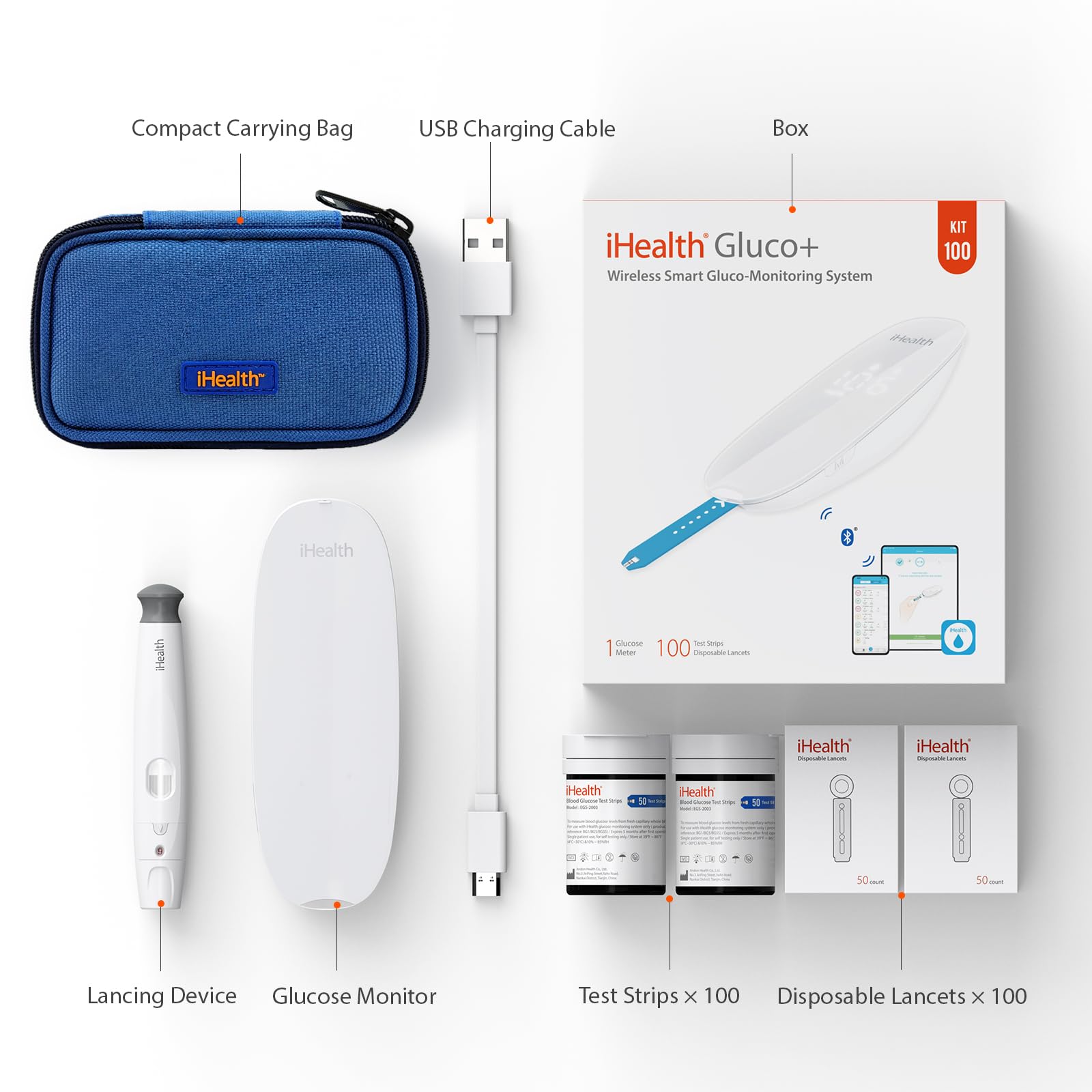 Snapklik.com : iHealth Gluco+ Wireless Smart Blood Glucose Monitor Kit