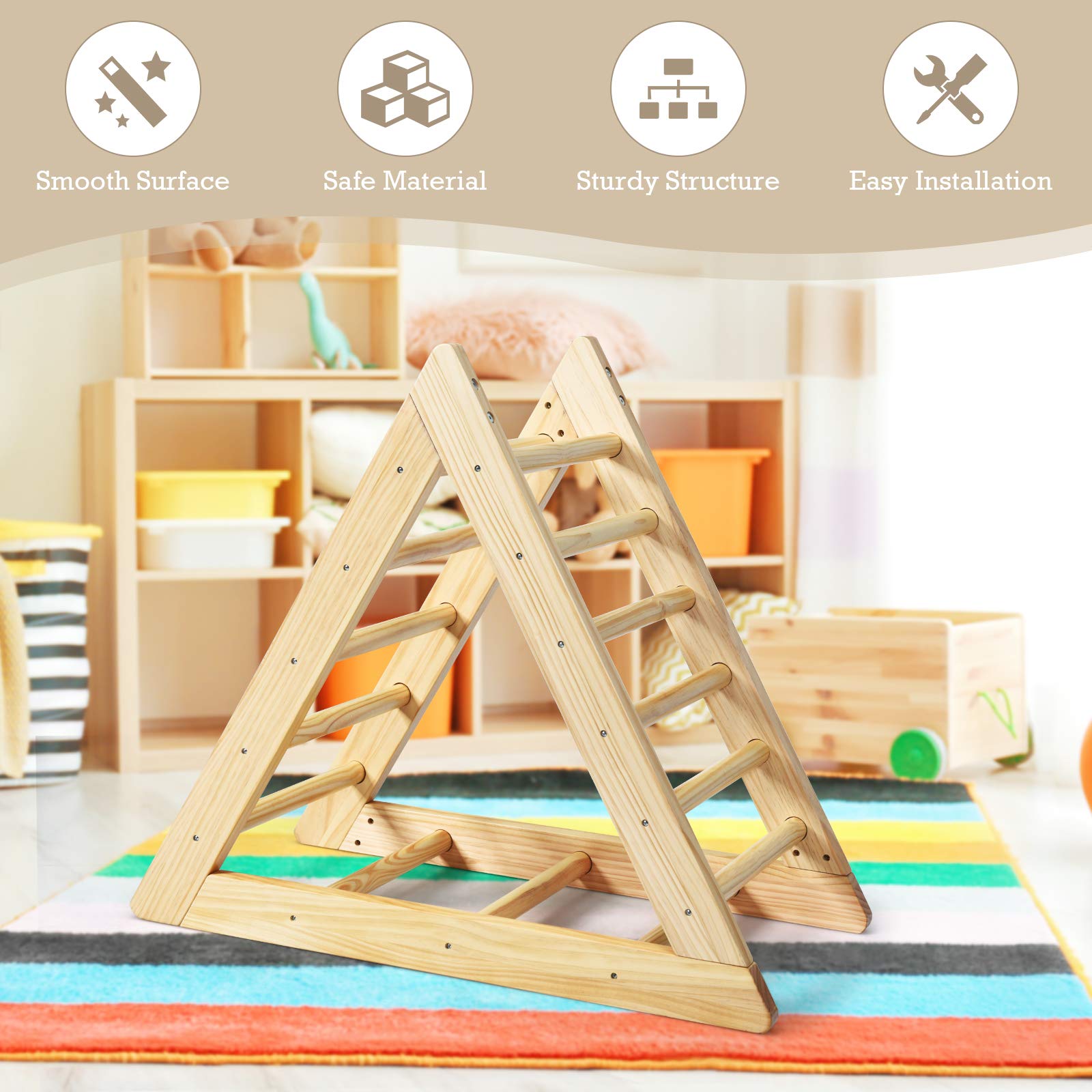 GLACER Wooden Climbing Triangle Ladder, Toddler Triangle Climber with 3 ...
