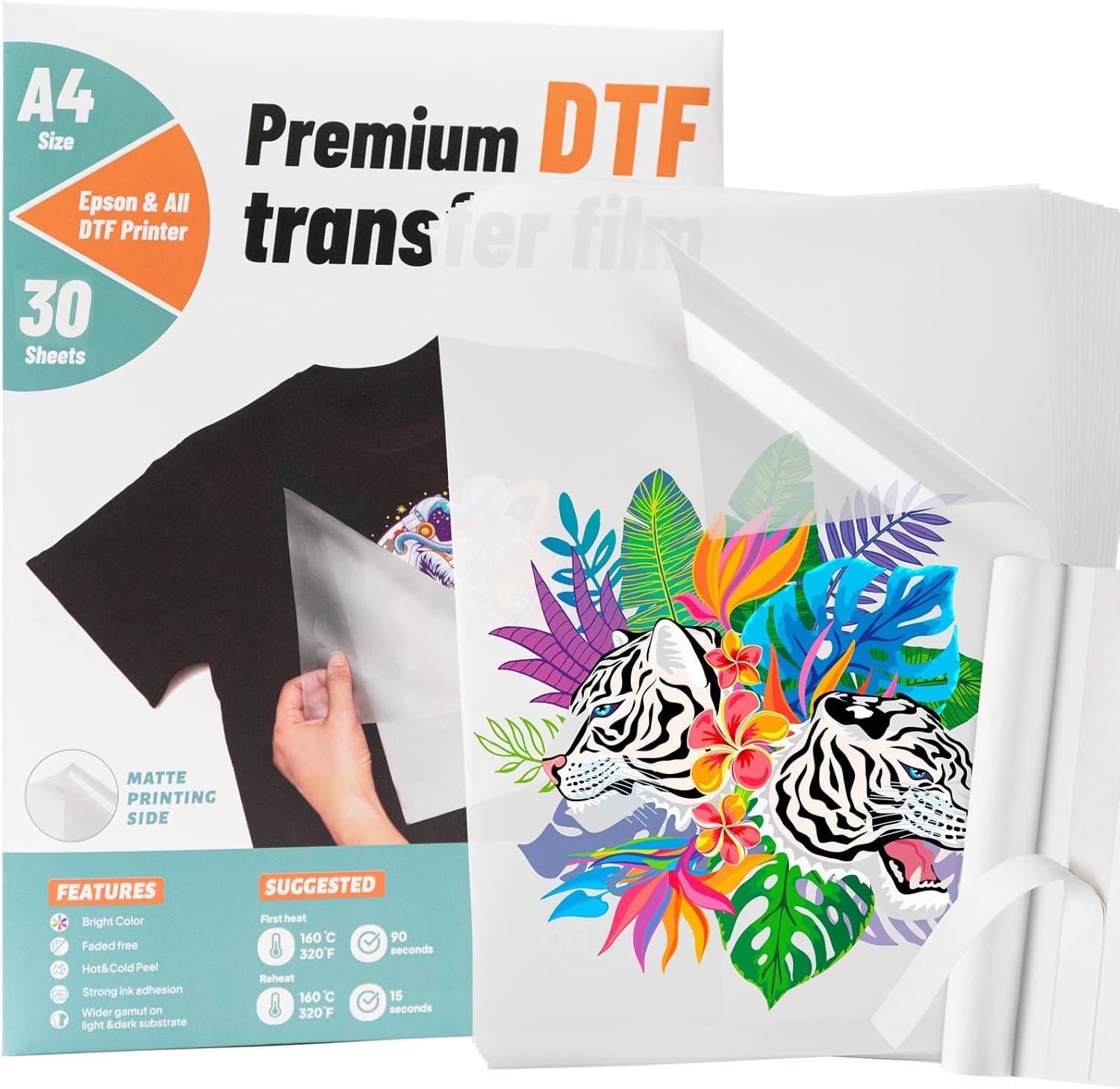 Amazon.com: KASYU DTF Transfer Film,-A4(8.3" x 11.7") 30 Sheets Glossy Direct to Film for All ...