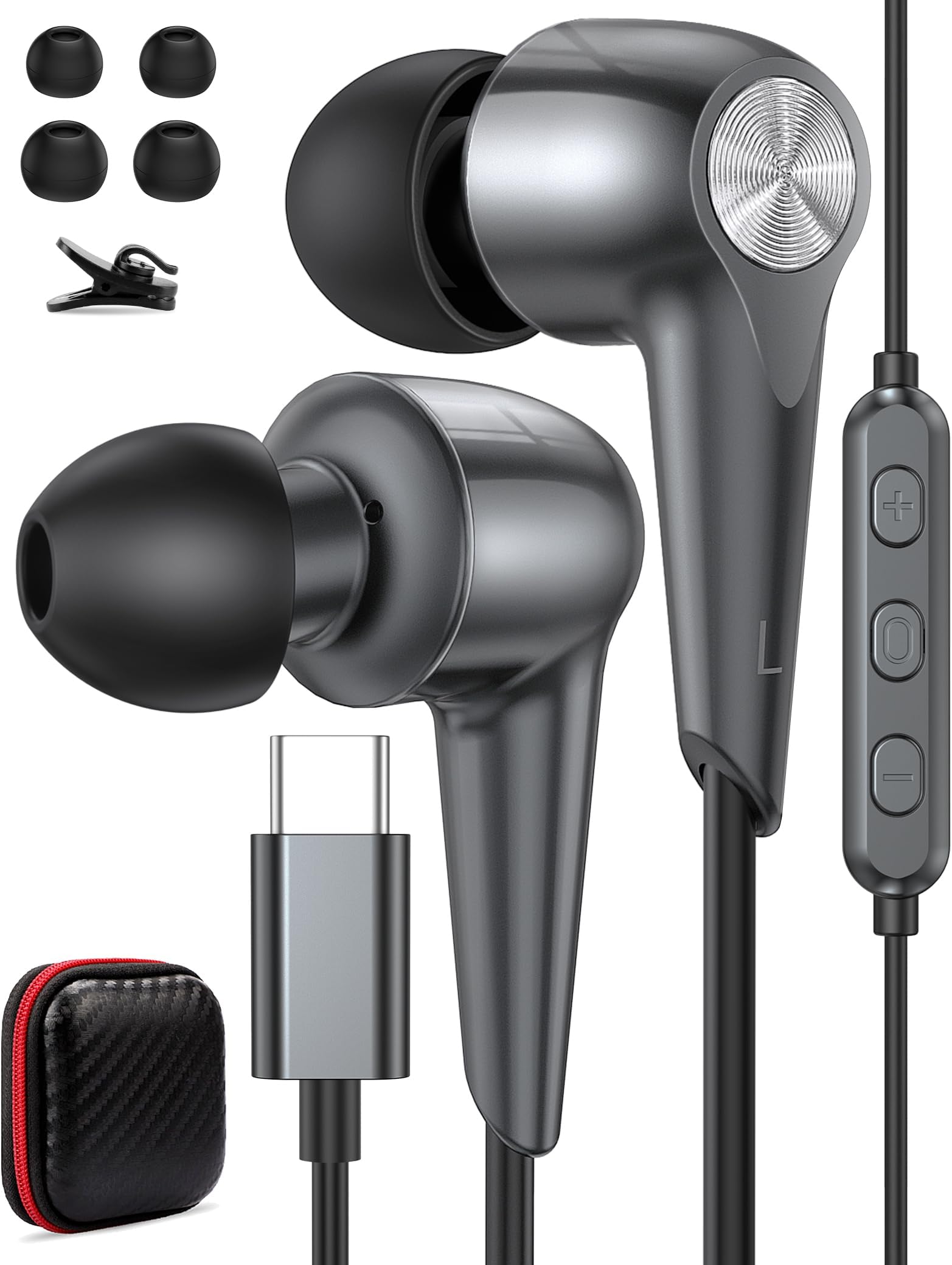 Amazon.com: USB C Earbuds Wired Headphones with Mic for iPhone 16e 16 ...