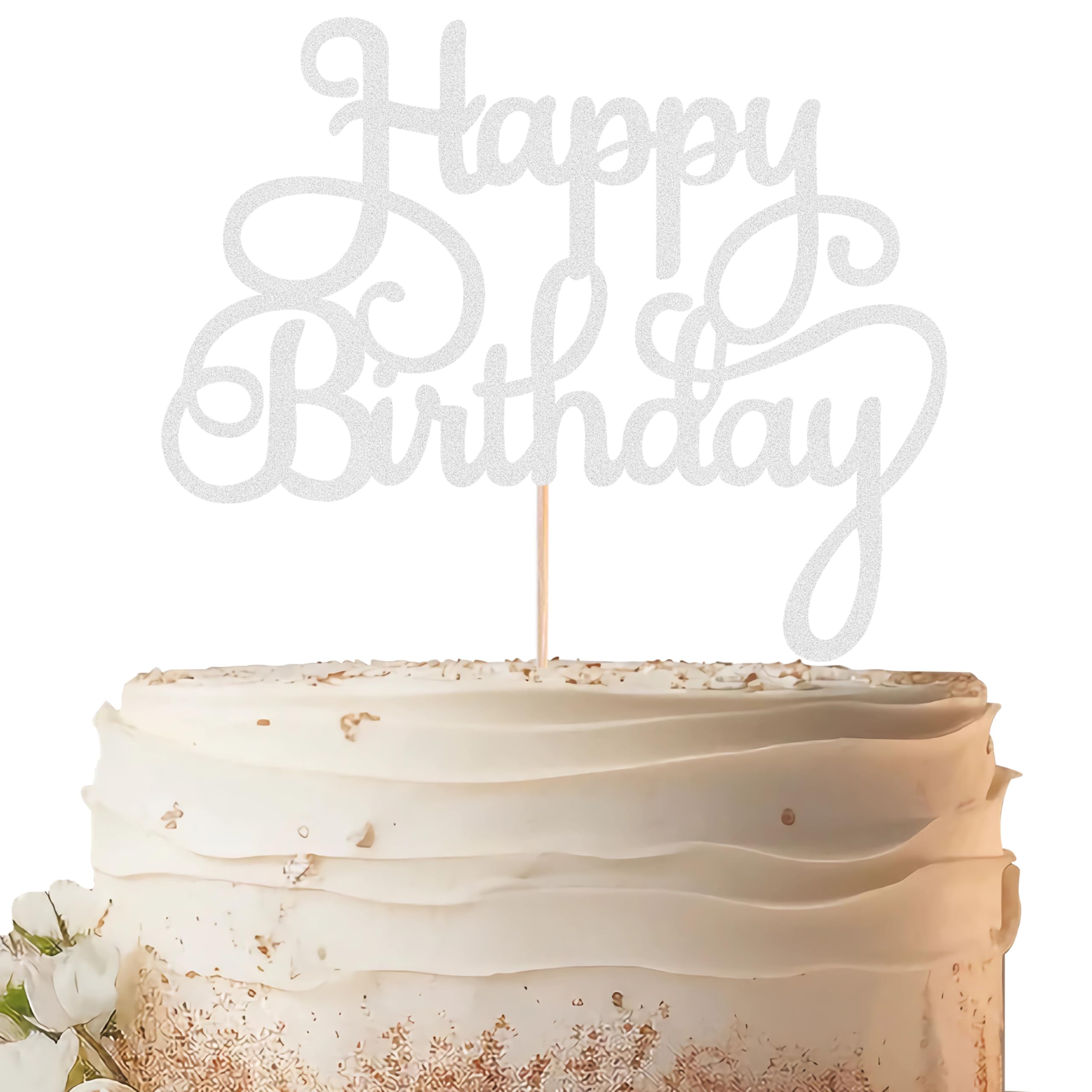Amazon.com: EONNCNT Happy Birthday Cake Topper - Silver Glitter ...