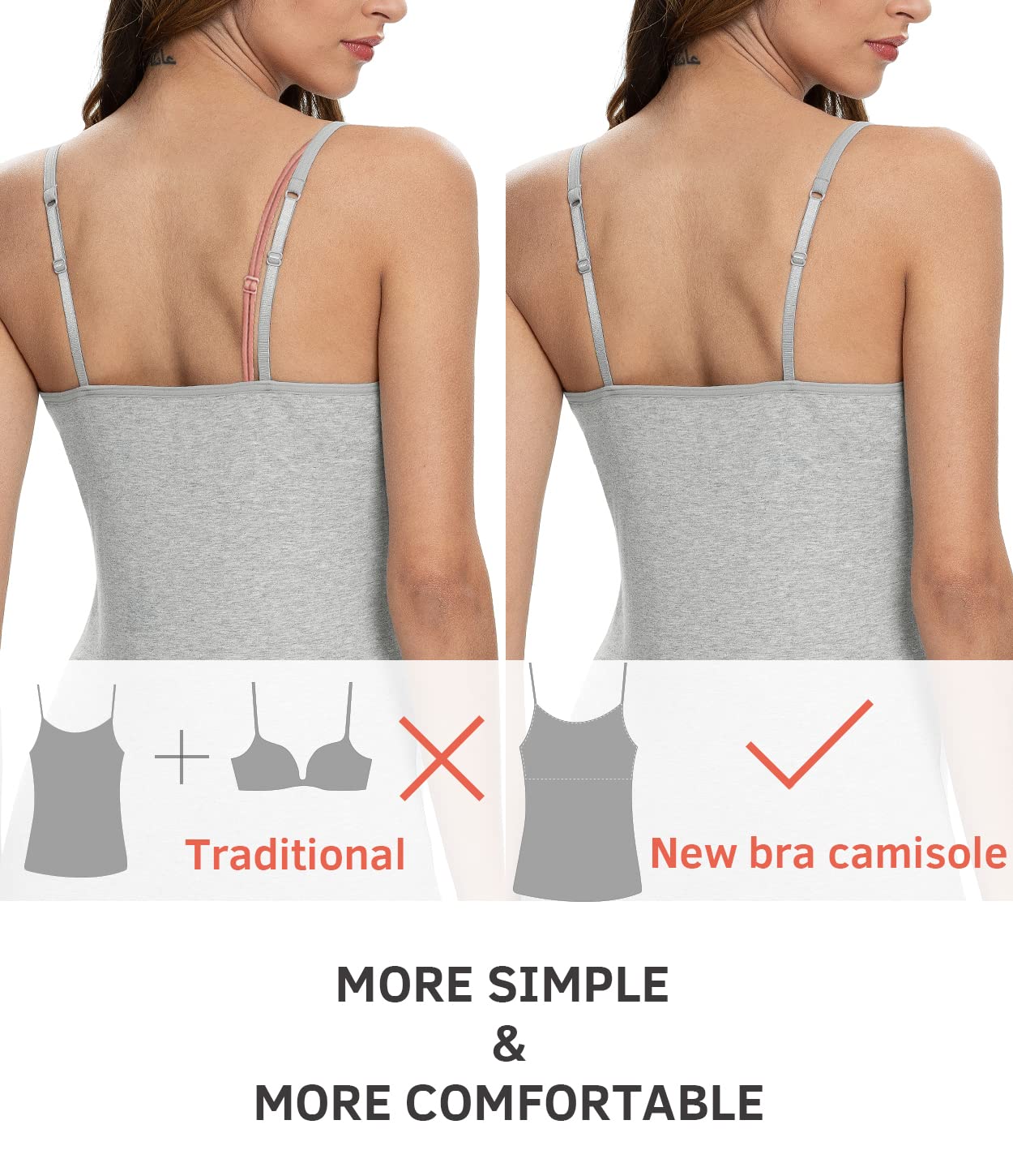 Snapklik.com : 3 Pack Camisole Tops For Women Built In Bra Adjustable ...