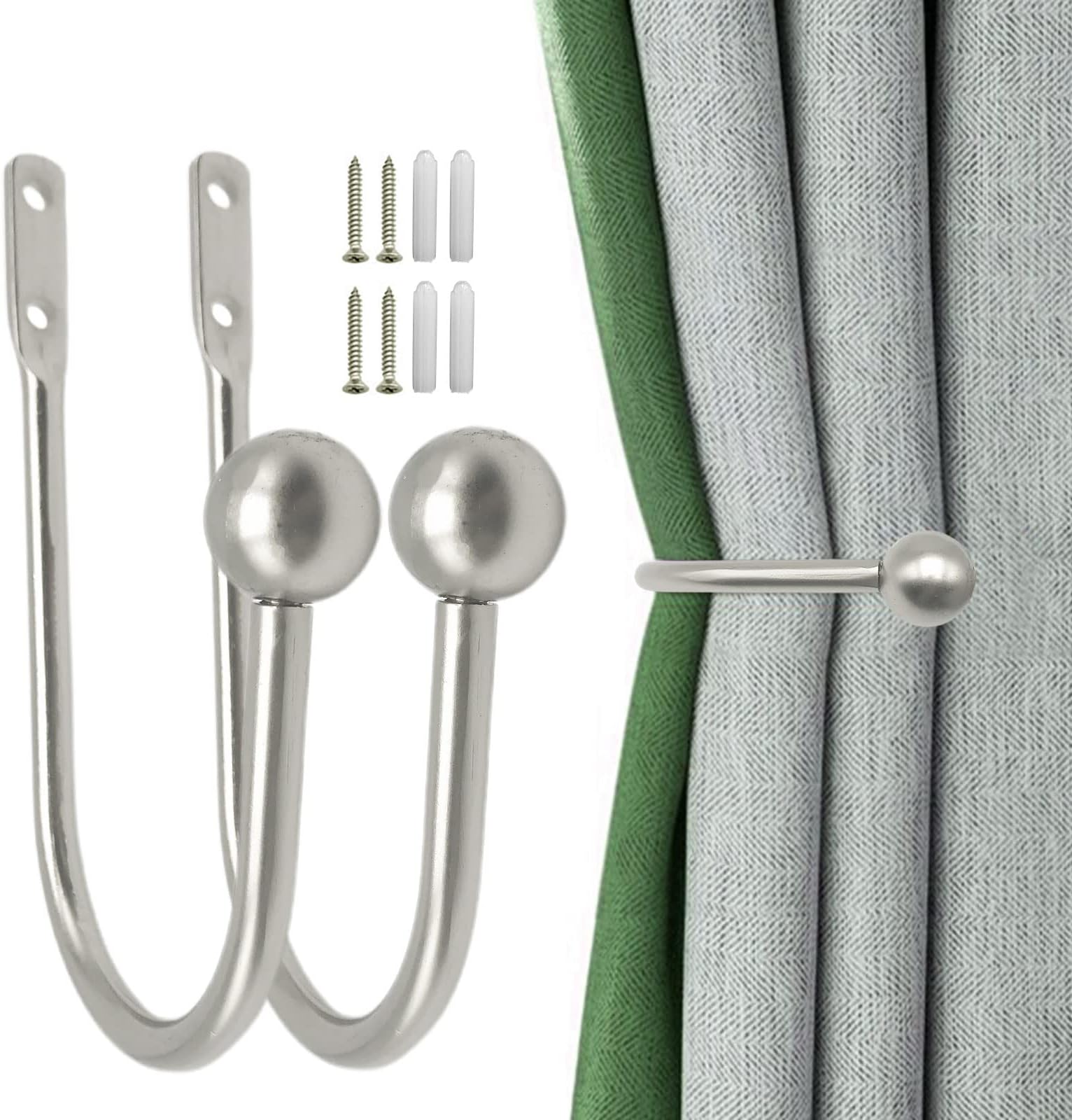 2PCS Curtain Tie Backs Hooks, Metal Curtain Holdbacks, Window Curtain ...
