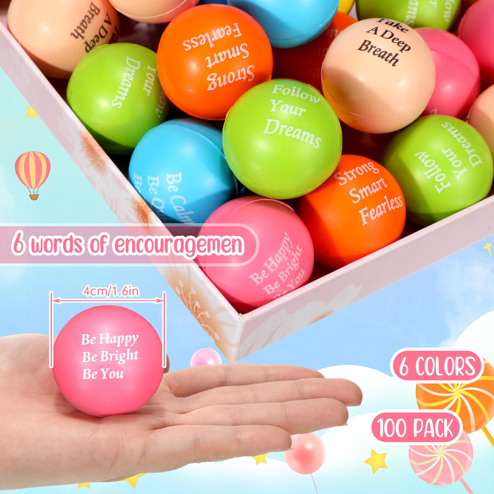 Jenaai 100 Pcs Stress Balls Motivational Anxiety Stress Relief Ball ...