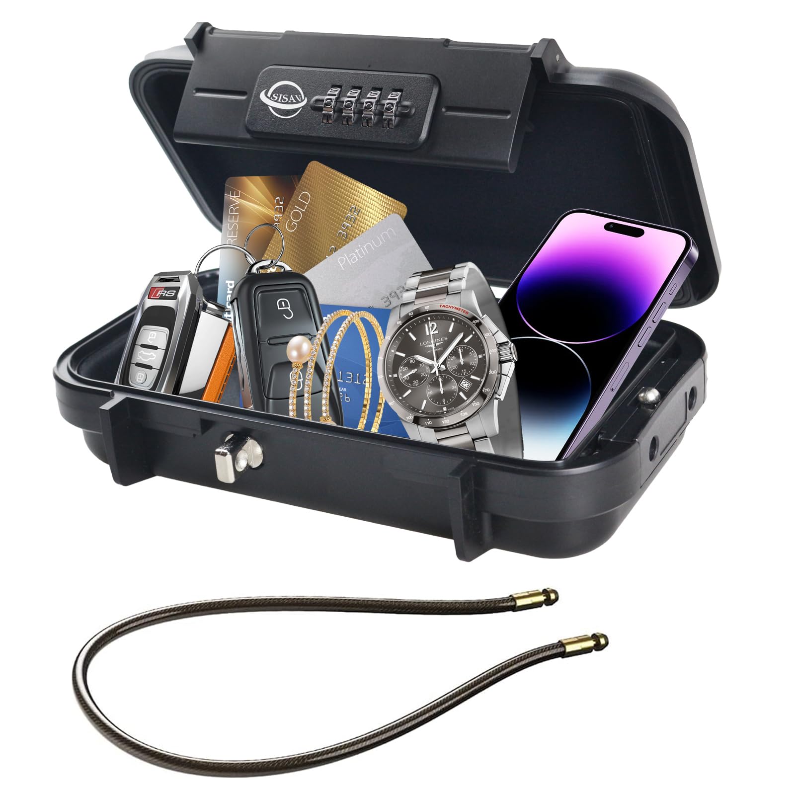 SISAV Portable Safe Box,Combination Safe with Removable Cable,Set Your ...