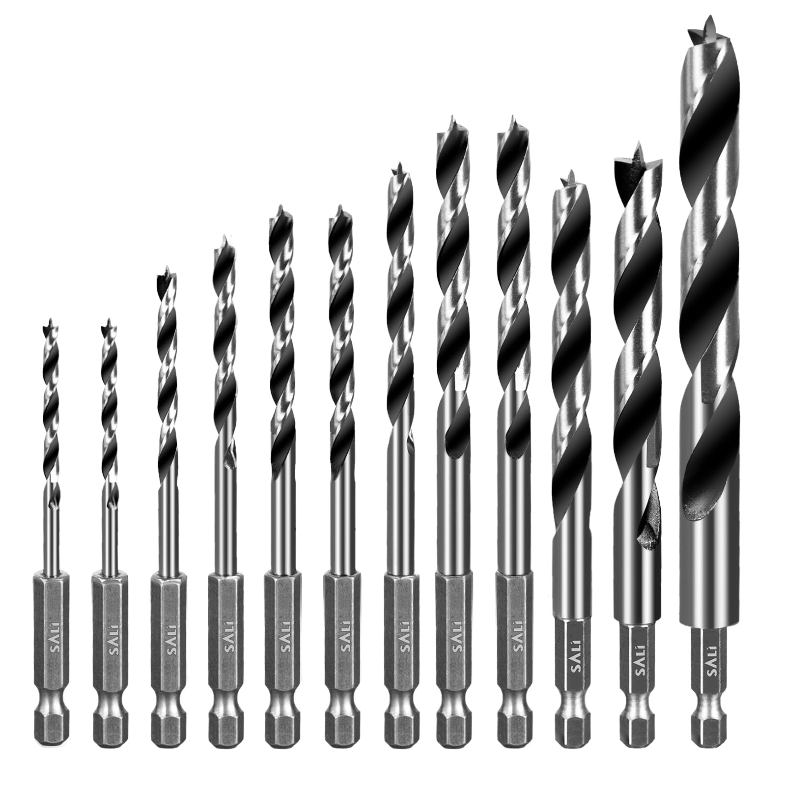 SALI Brad Point Wood Drill Bits Set 12pcs 1/8" to 1/2" Carbon Steel ...