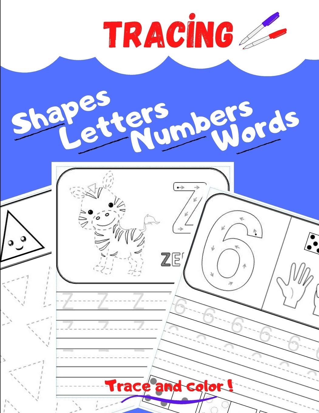 Tracing Shapes Letters Numbers Words Trace And Color Practice Workbook ...
