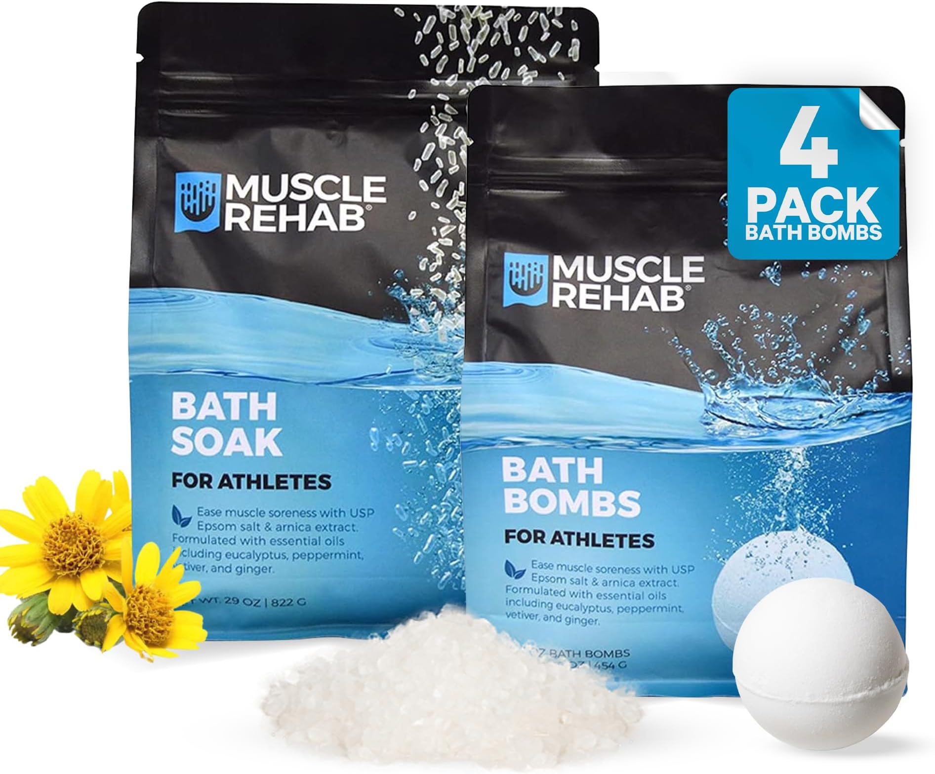 Amazon.com: Muscle Rehab Magnesium Epsom Salt Arnica Bath Bombs - Fast ...
