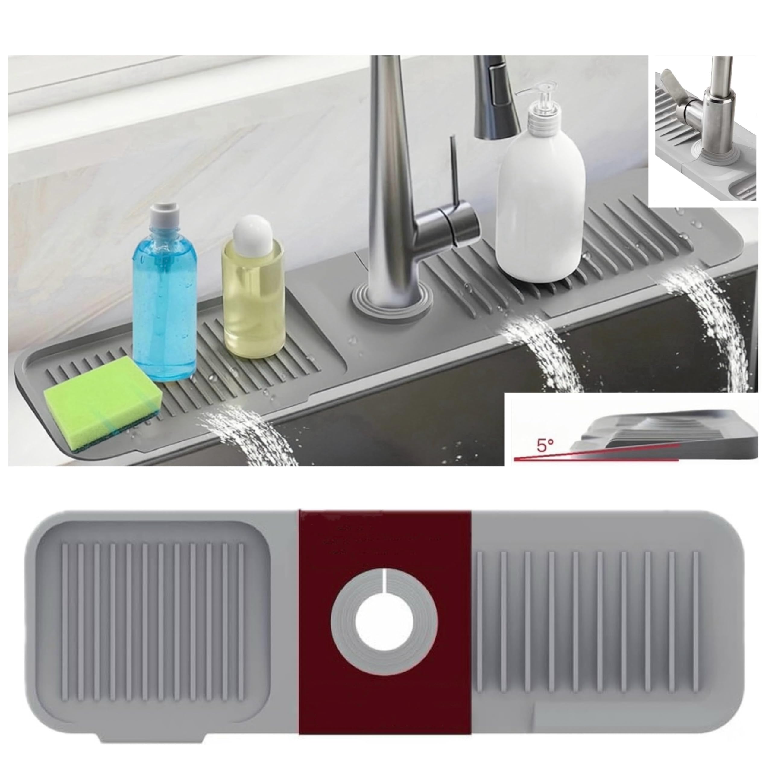 Amazon.com: 17.7 Inch Silicone Draining Mat for Kitchen Sink Splash ...