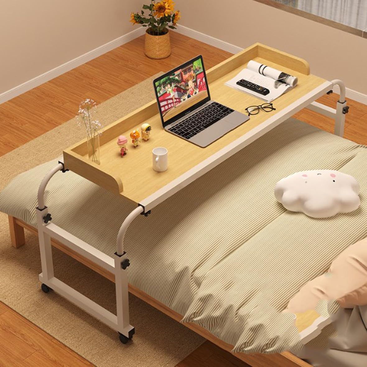 Amazon.com: Overbed Table with Wheels, Over Bed Desk Queen Size Mobile ...