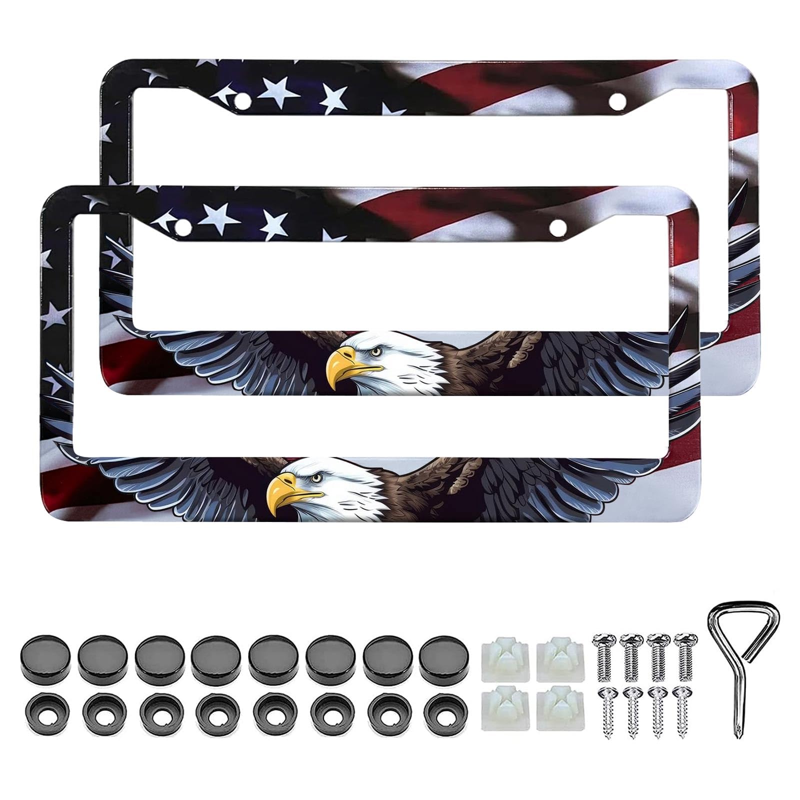 Snapklik.com : LIN KANG American Flag Eagle License Plate Frame Holder ...