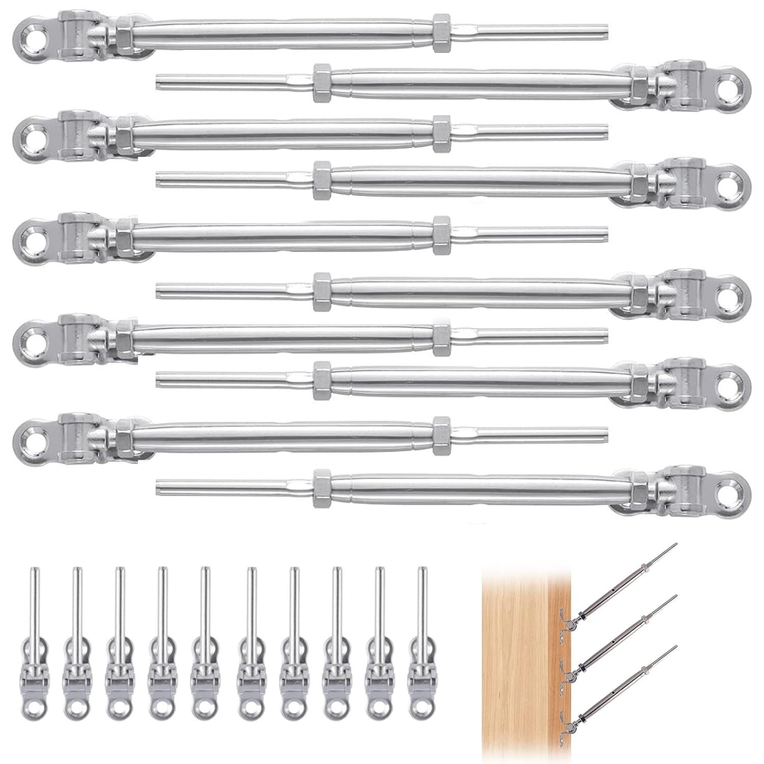 Eyourlife 10Pairs Adjustable Cable Railing Hardware, T316 Steel Cable ...