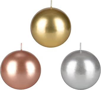 Amazon.com: Mega Candles 3 pcs Unscented Metallic Ball Round Candles ...