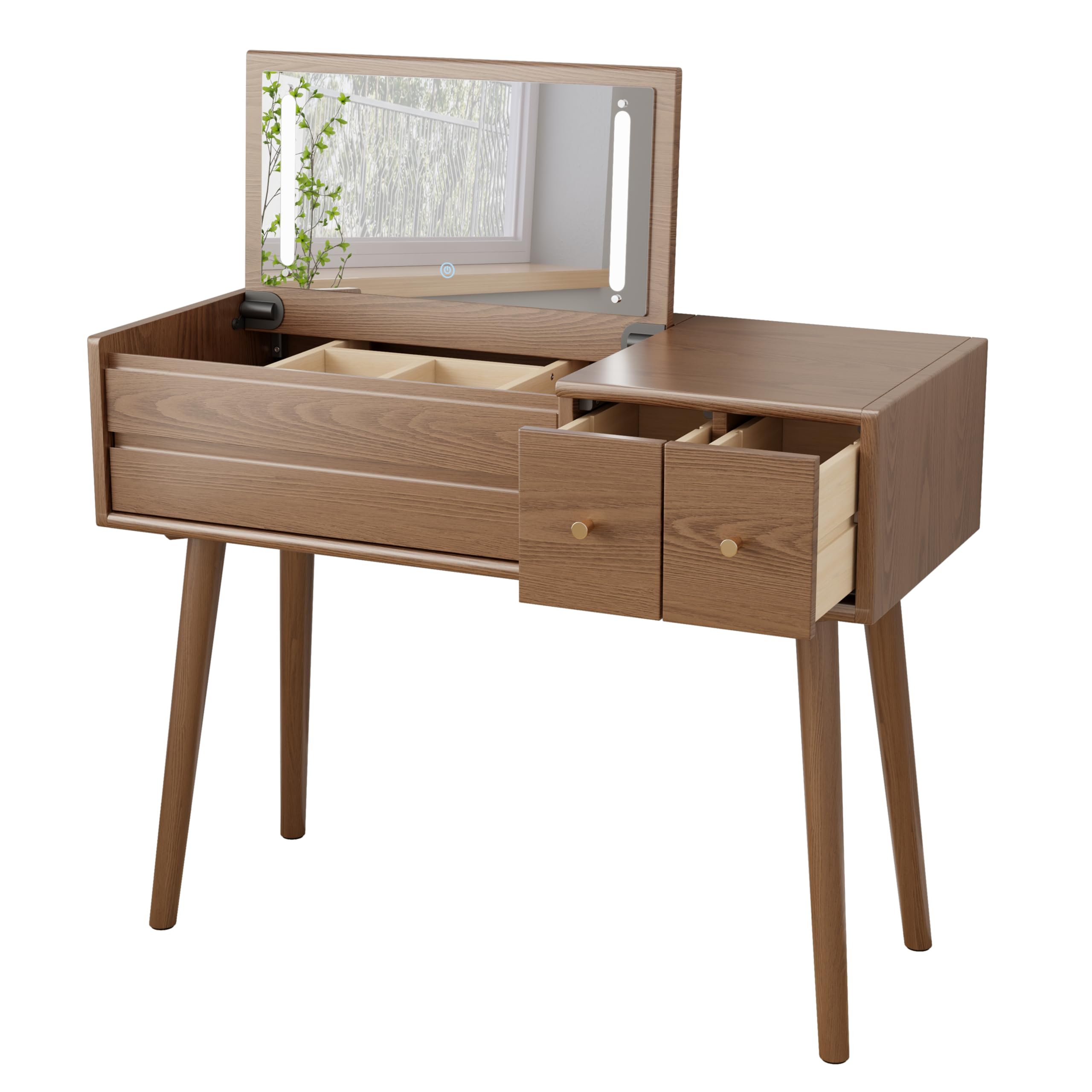 Amazon.com: AQIMUELE Wood Vanity Desk with Mirror and Lights, Dressing ...