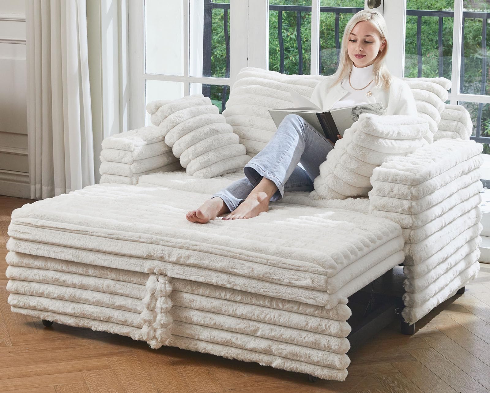 Amazon.com: Belffin Upholstered Chaise Lounge Pull Out Sofa Bed with ...